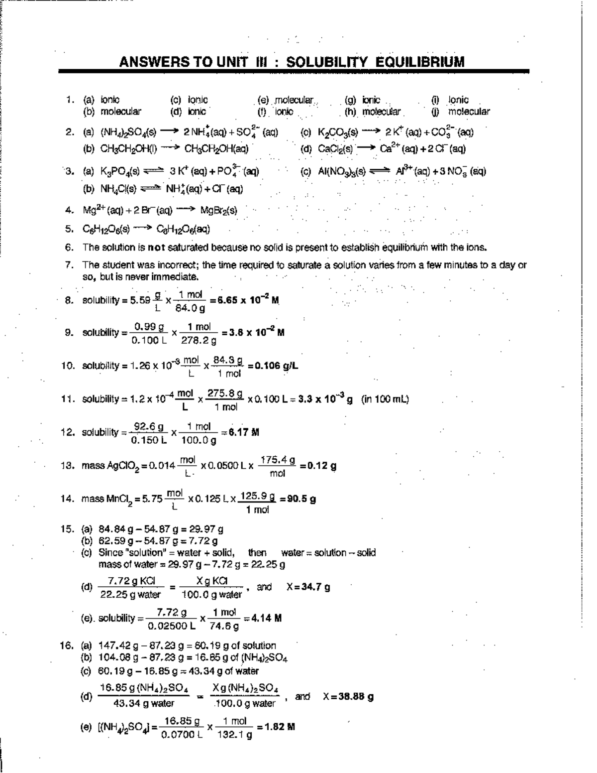 Hebden 12: Answer Key for Unit 3 - Solubility Equilibrium - Studocu