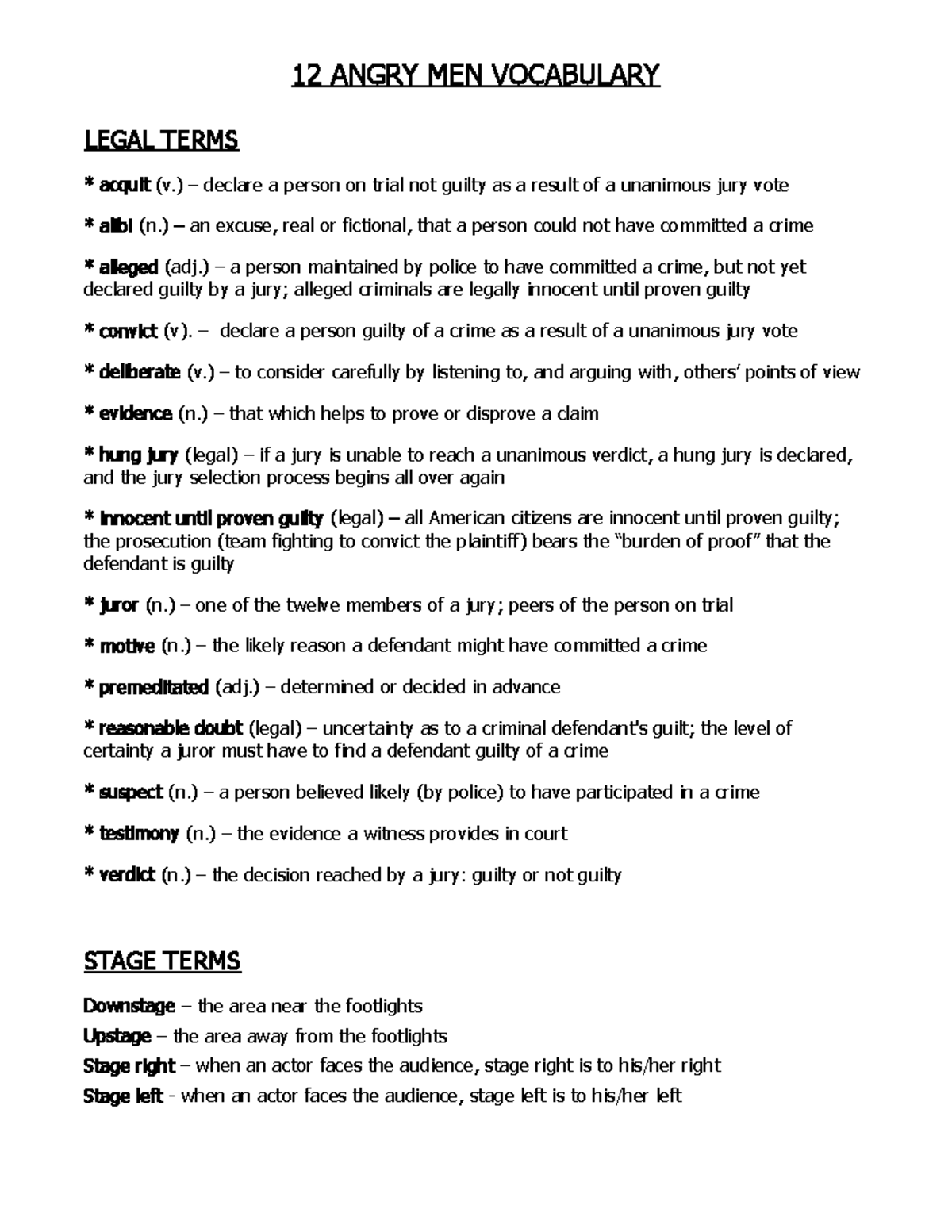 12 Angry Men - Legal and Stage Vocabulary Guide - Studocu