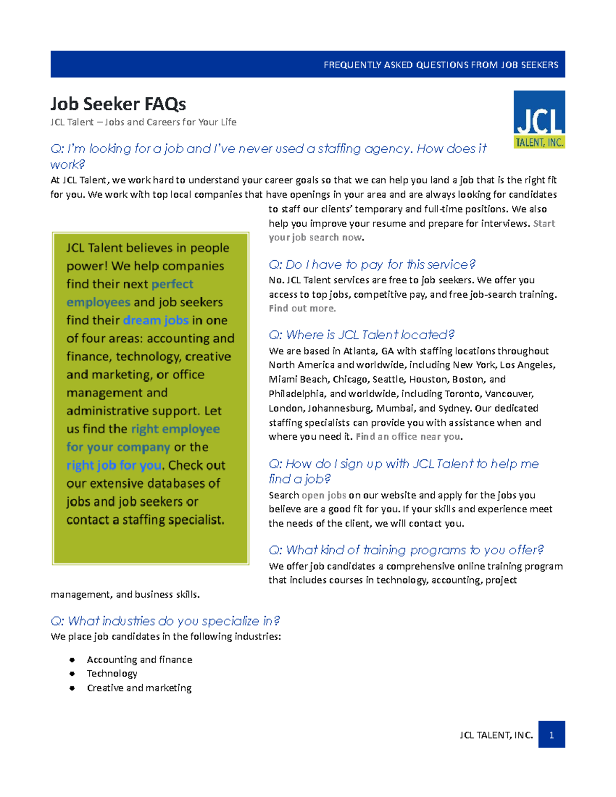 Job Seeker FAQs: Navigating JCL Talent Services and Resources - Studocu