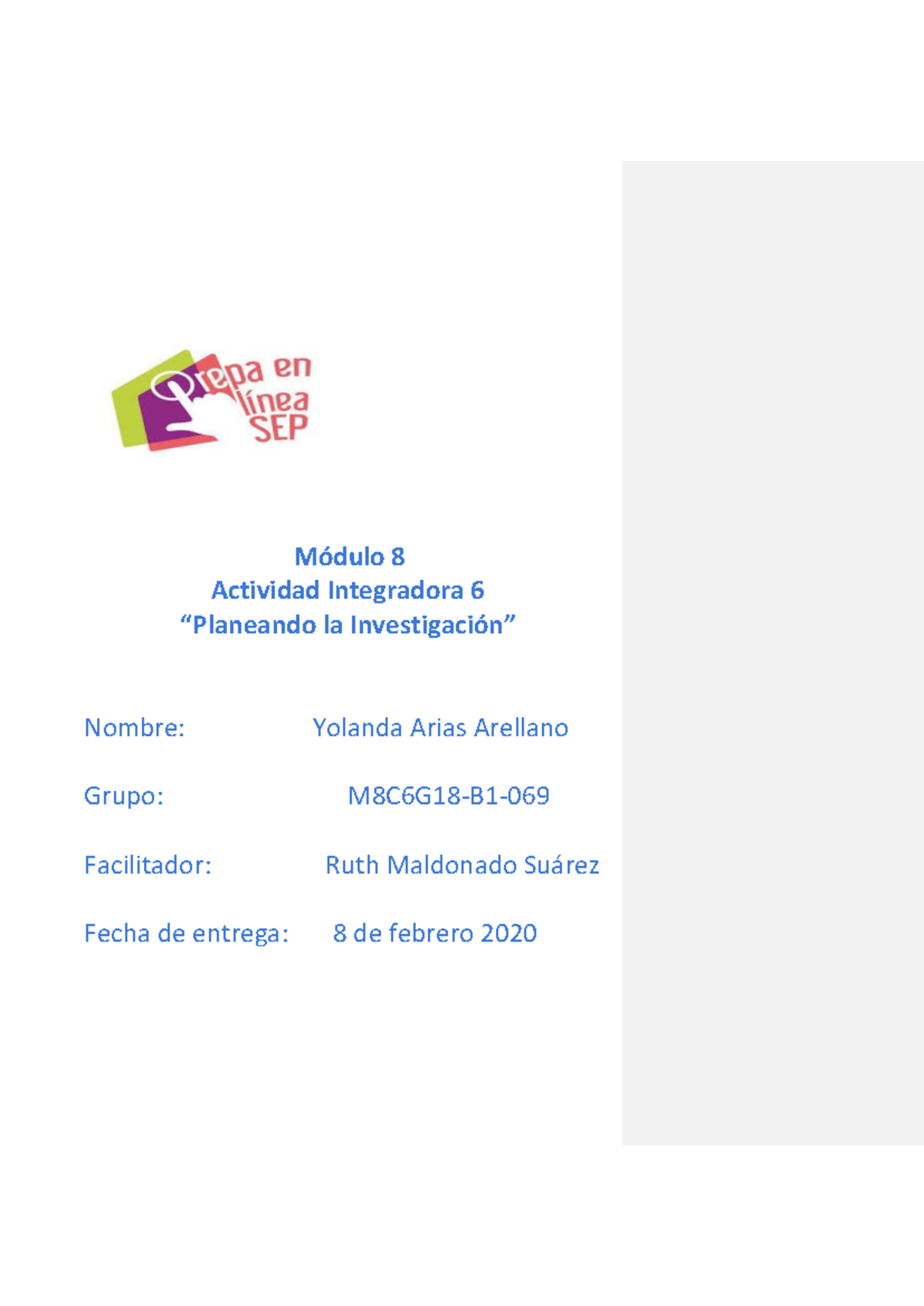 Pdftarea AI6. Planeando la investigación prepa en linea sep - Módulo 8 Actividad Integradora 6 ...