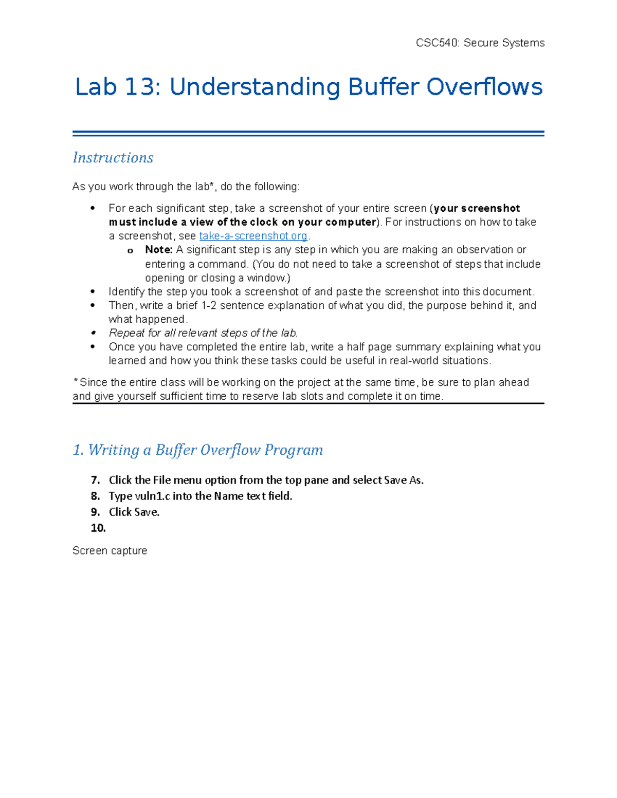 CSC540 Netlab 12 Lab Aswini - Lab 13: Understanding Buffer Overflows Instructions As you work ...