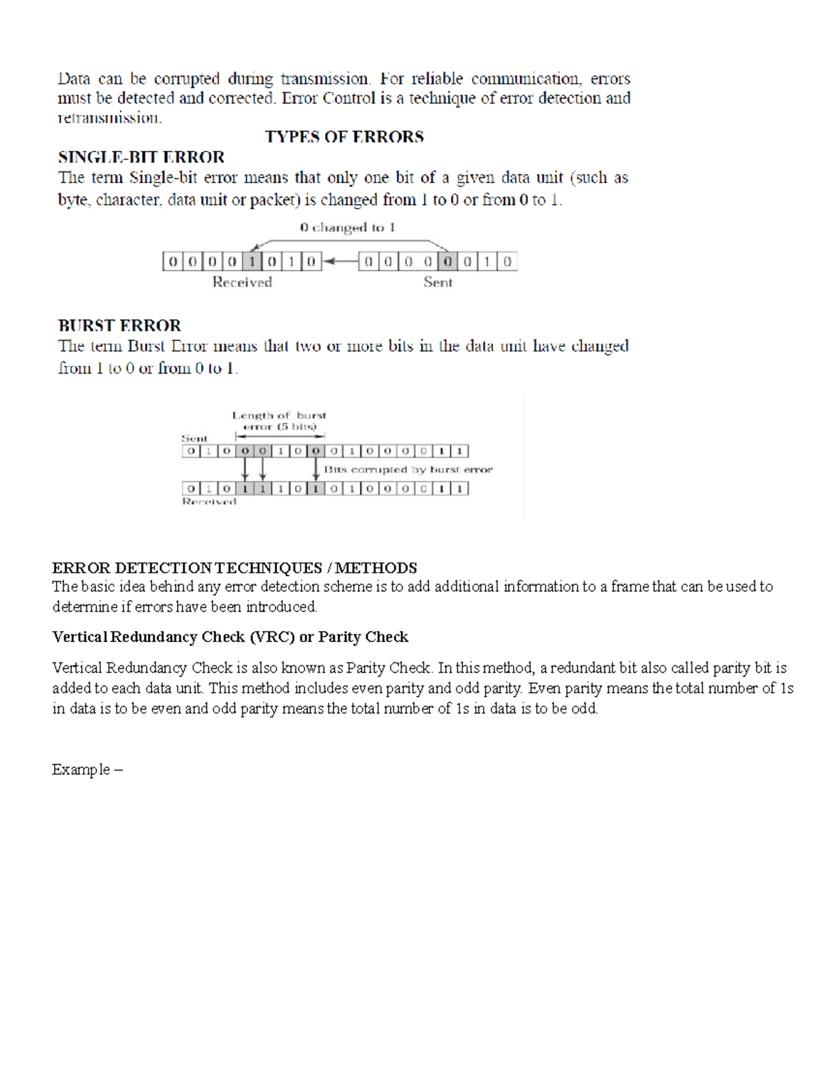 Unit II - Data Link layer - ERROR DETECTION TECHNIQUES / METHODS The ...