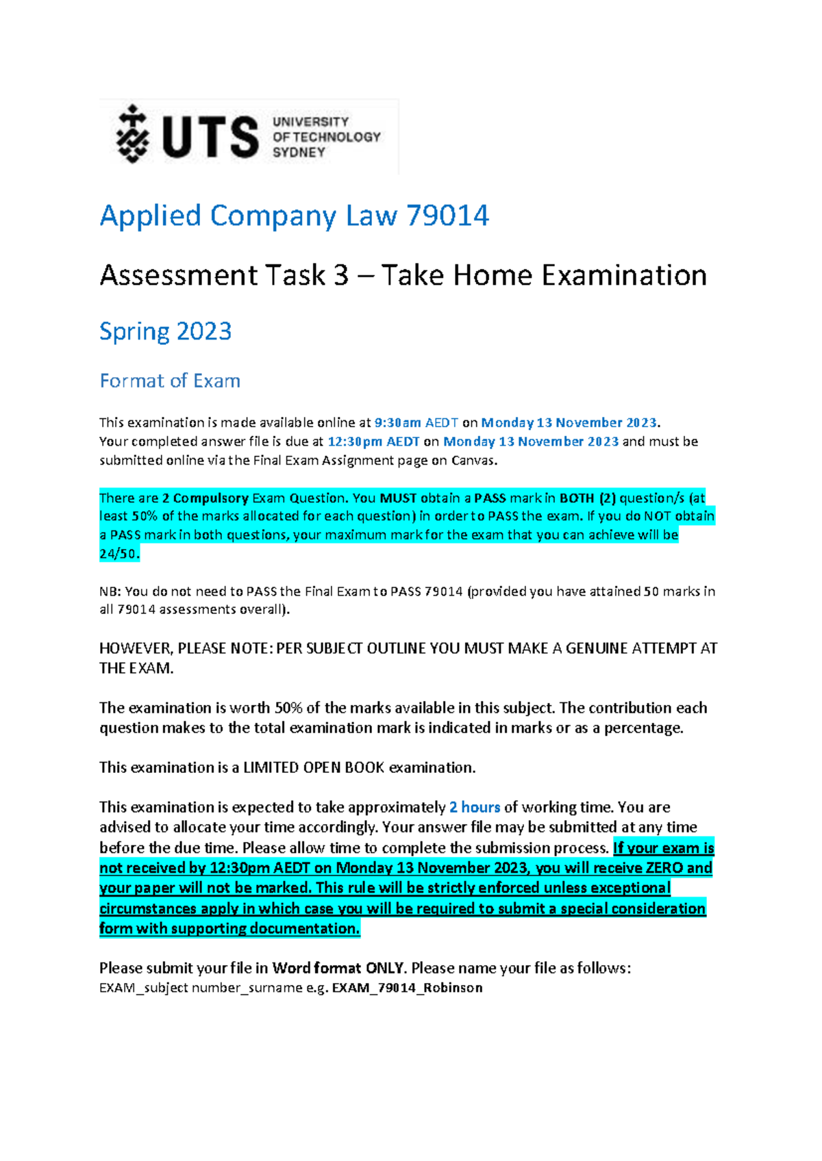 79014 Spring 2023 Take Home Exam Instructions and Guidelines - Studocu