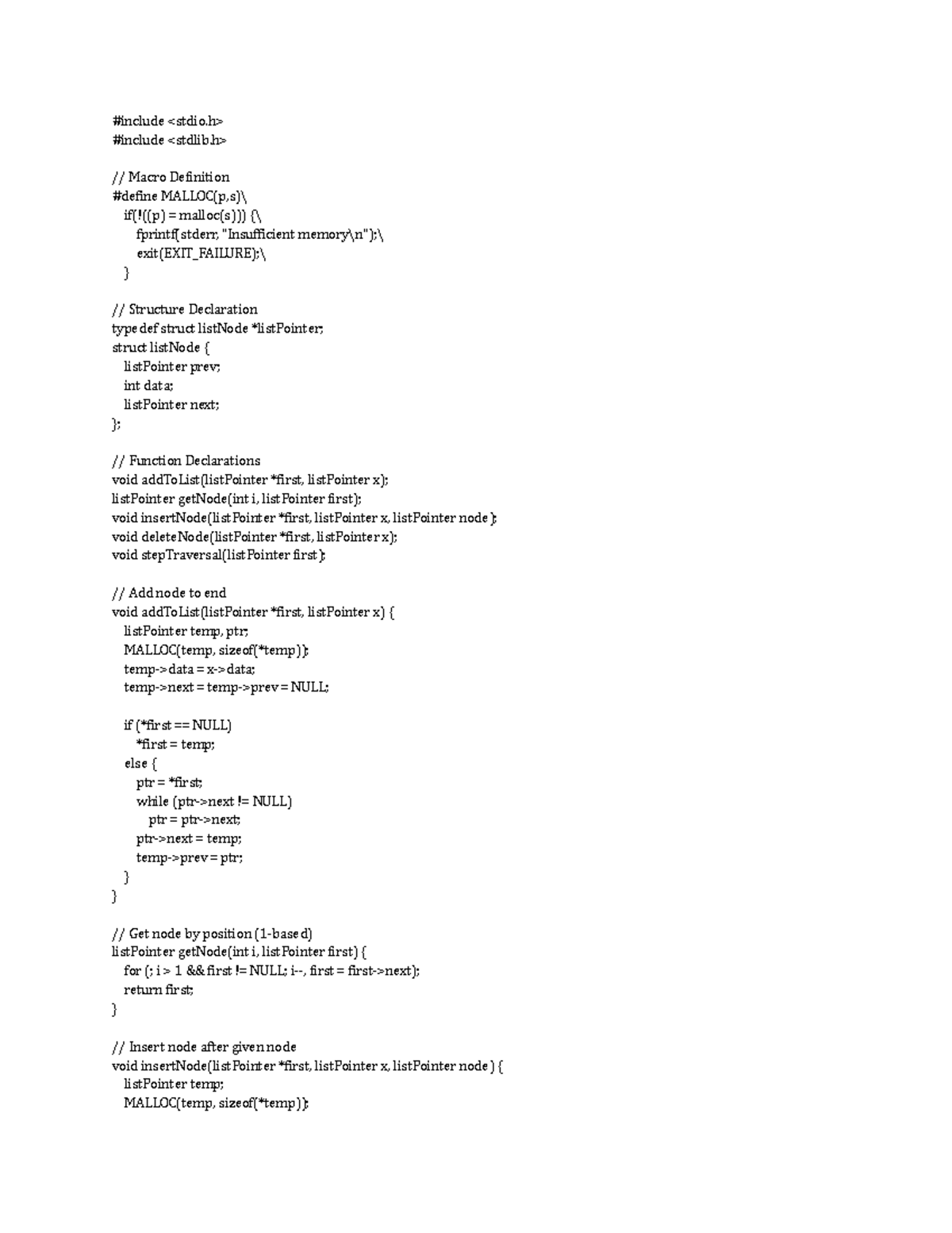 Dlinkedlist Code for Practical Lab Exams (CS101) - Studocu