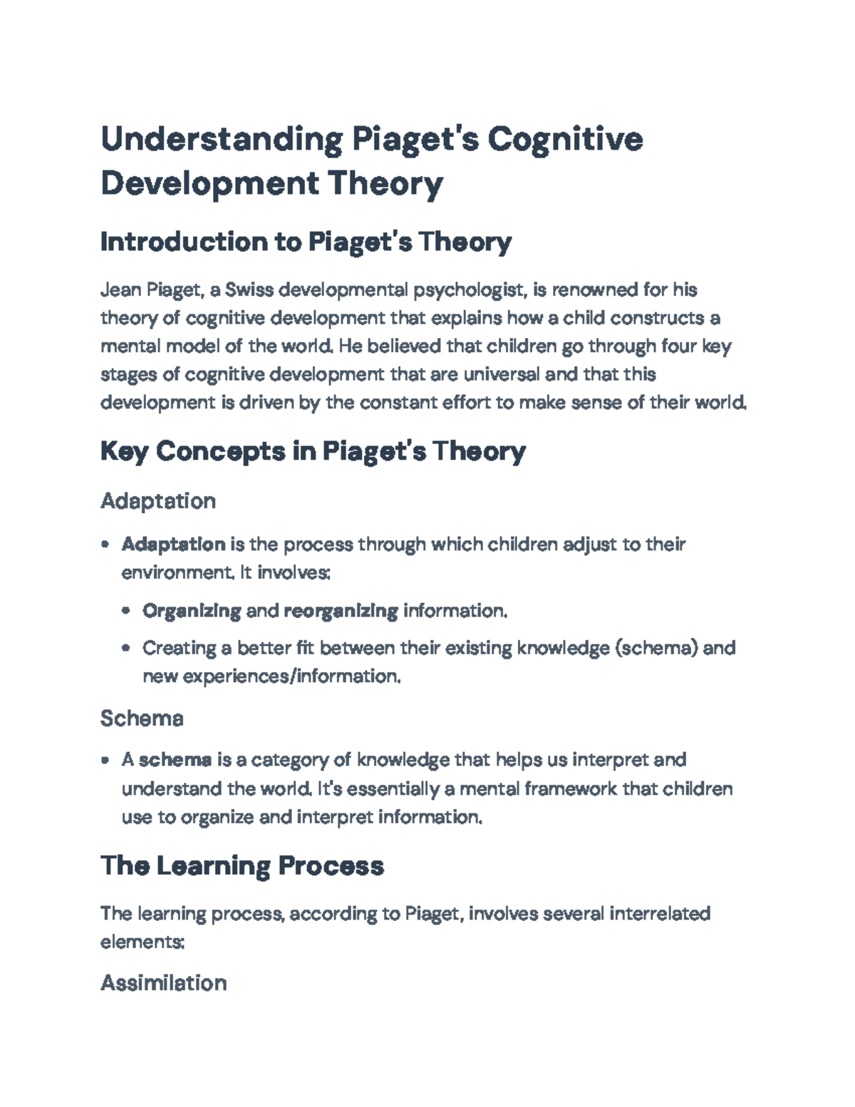 Understanding Piaget's Cognitive Development Theory: Key Concepts ...