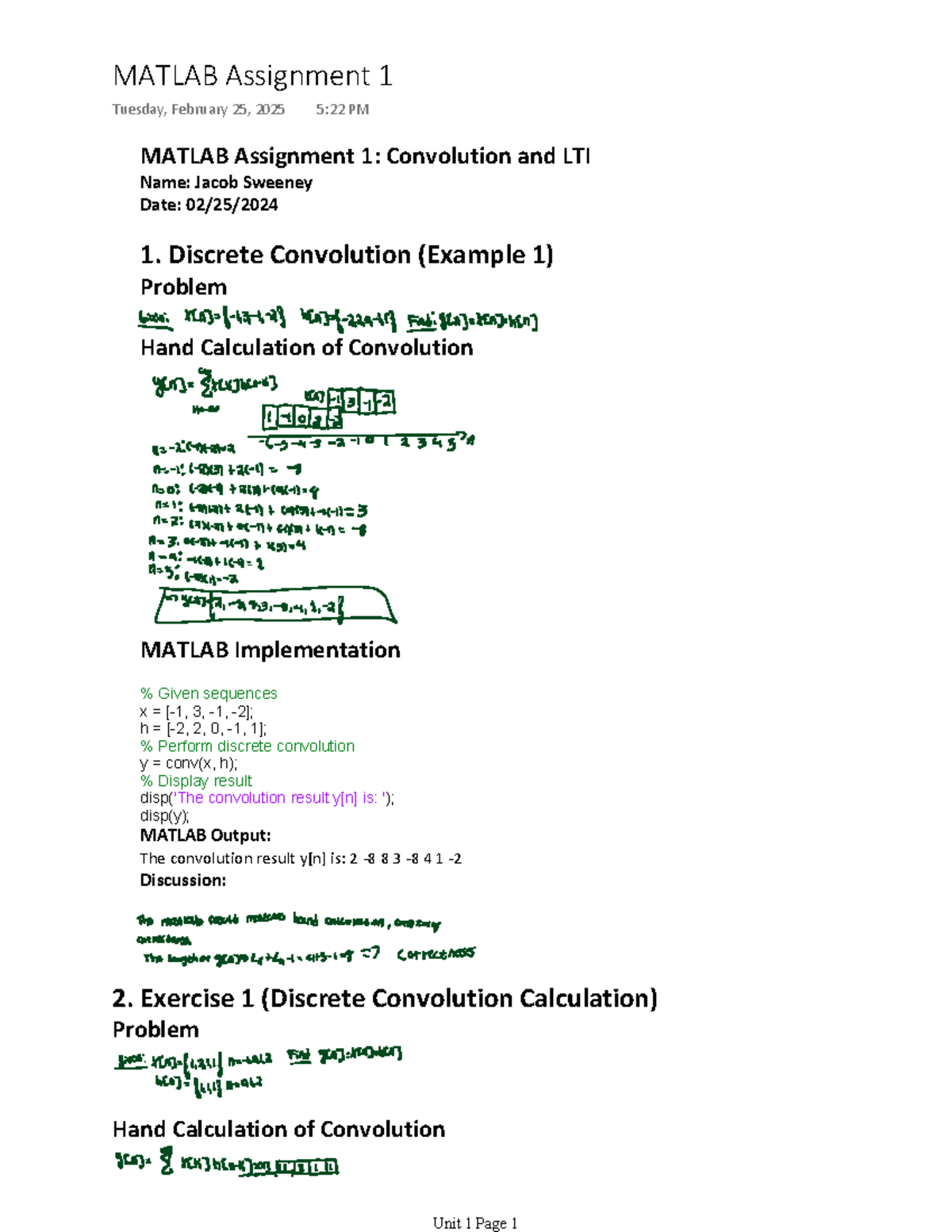 Mat Lab Assignment 1 - MATLAB Assignment 1: Convolution and LTI Name ...