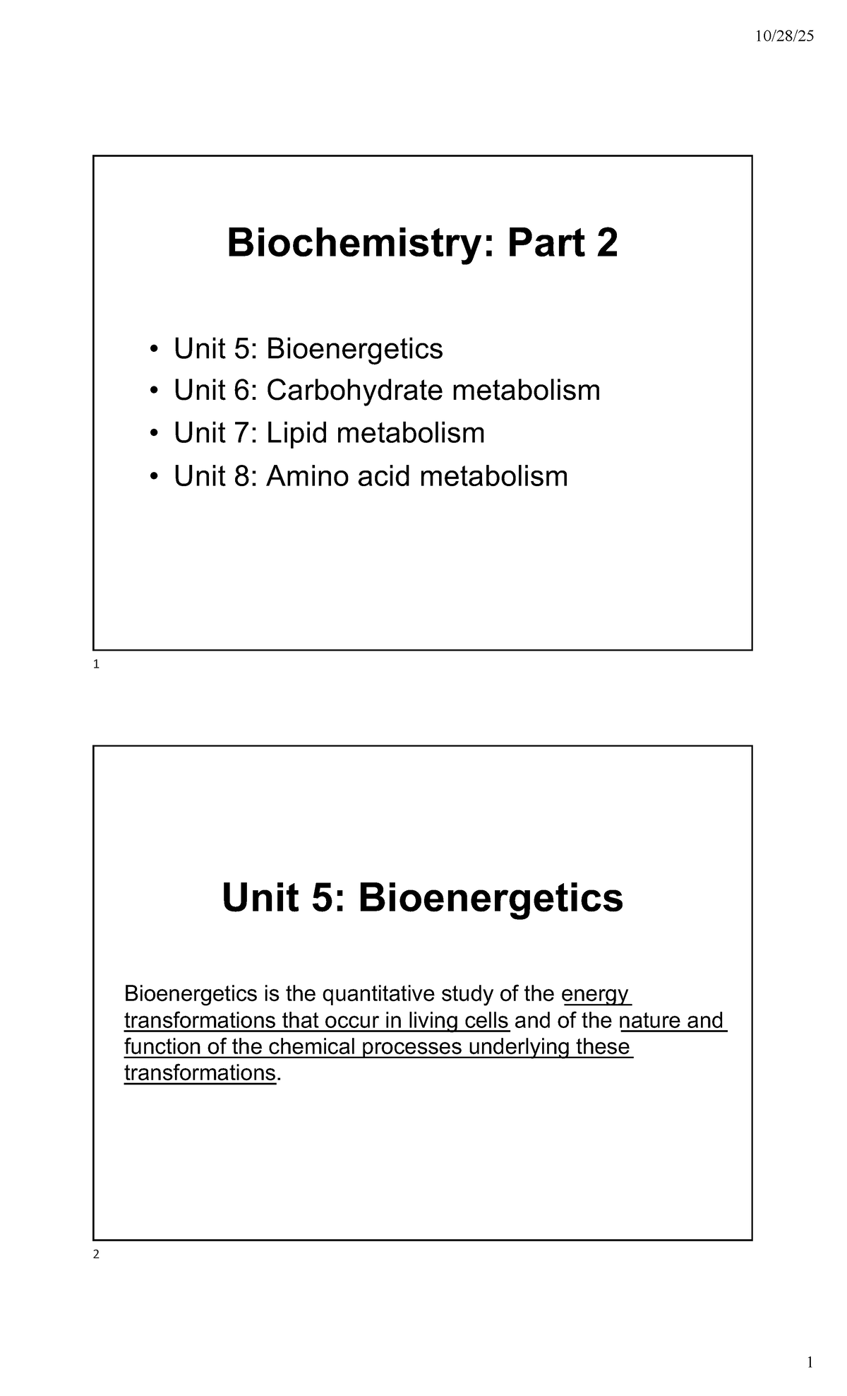 Biochemistry 2025: Bioenergetics & Metabolism Overview - Studocu