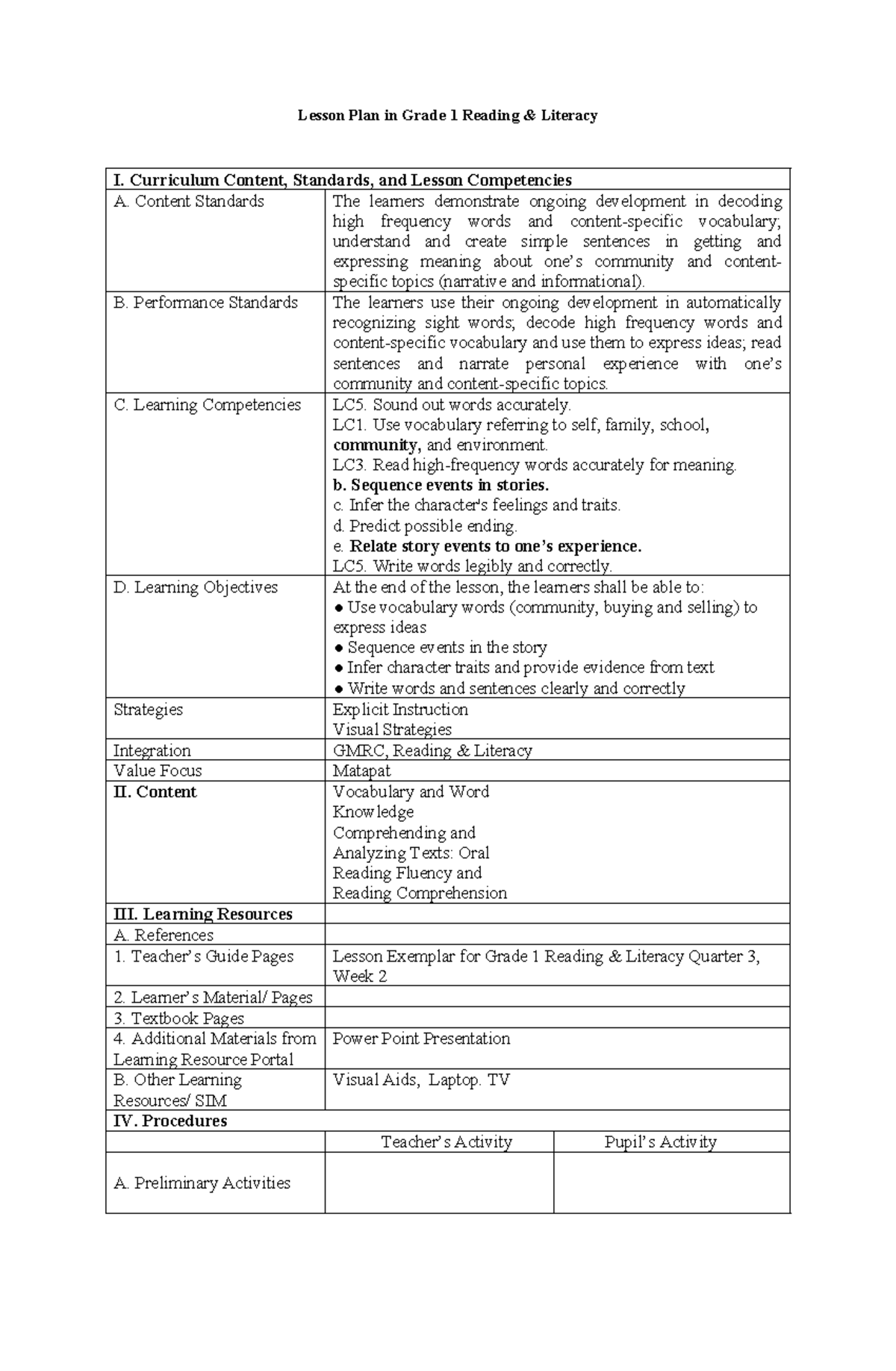 Grade 1 Reading & Literacy Lesson Plan: Engaging Strategies ...