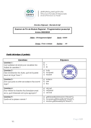 Examen Régional de Fin de Module - Programmation JS EFM JS V2 - Studocu