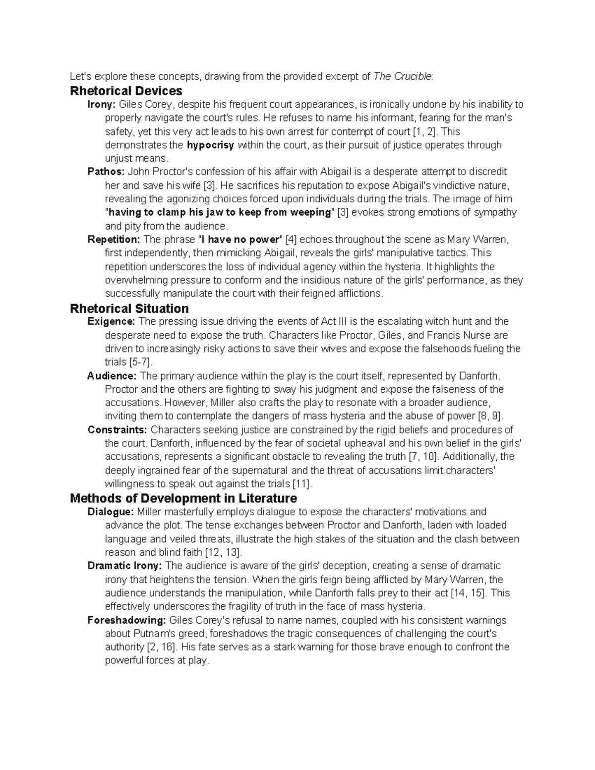 The Crucible: Act 3 Rhetorical Devices and Hysteria Notes - Studocu