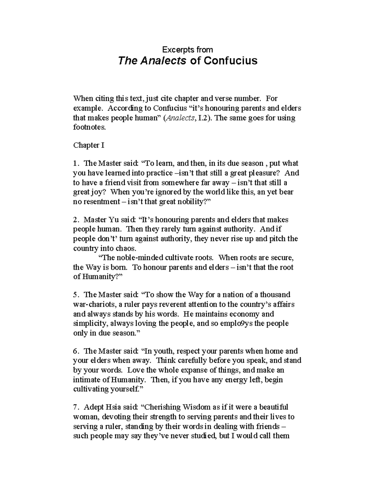 Analects of Confucius: Key Excerpts from Chapters I to XIII - Studocu