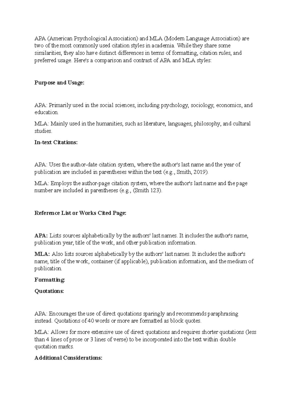 Comparative Study: APA vs MLA Citation Styles Analysis - Studocu