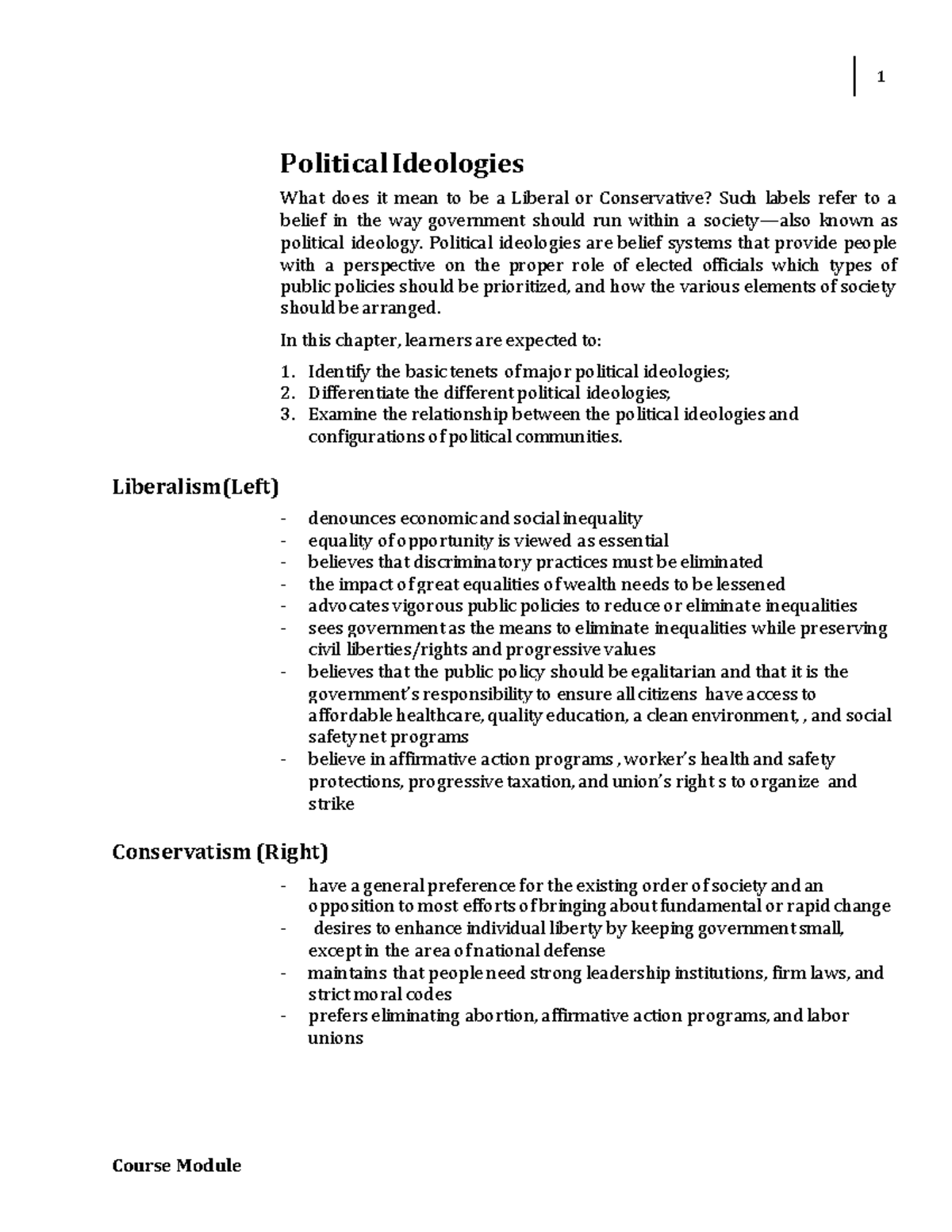 Week 002-Module Political Ideologies - 1 Course Module Political ...