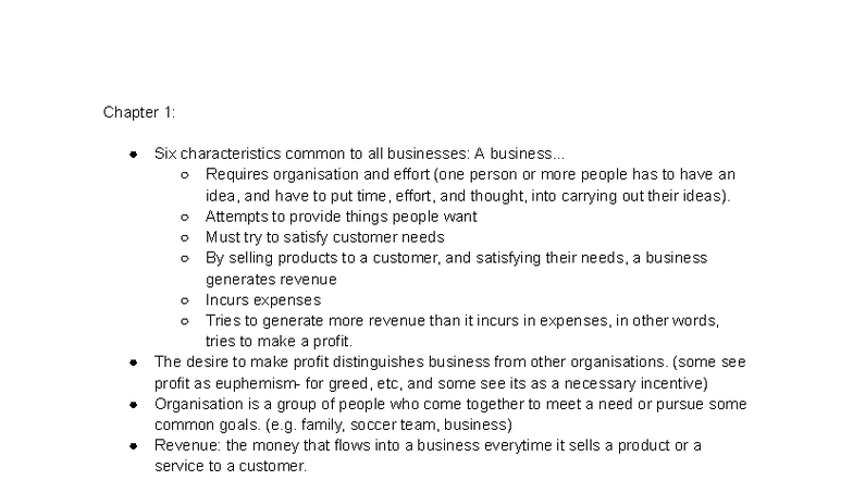Intro to Business (BUS101) - Chapter 1: Key Business Characteristics ...