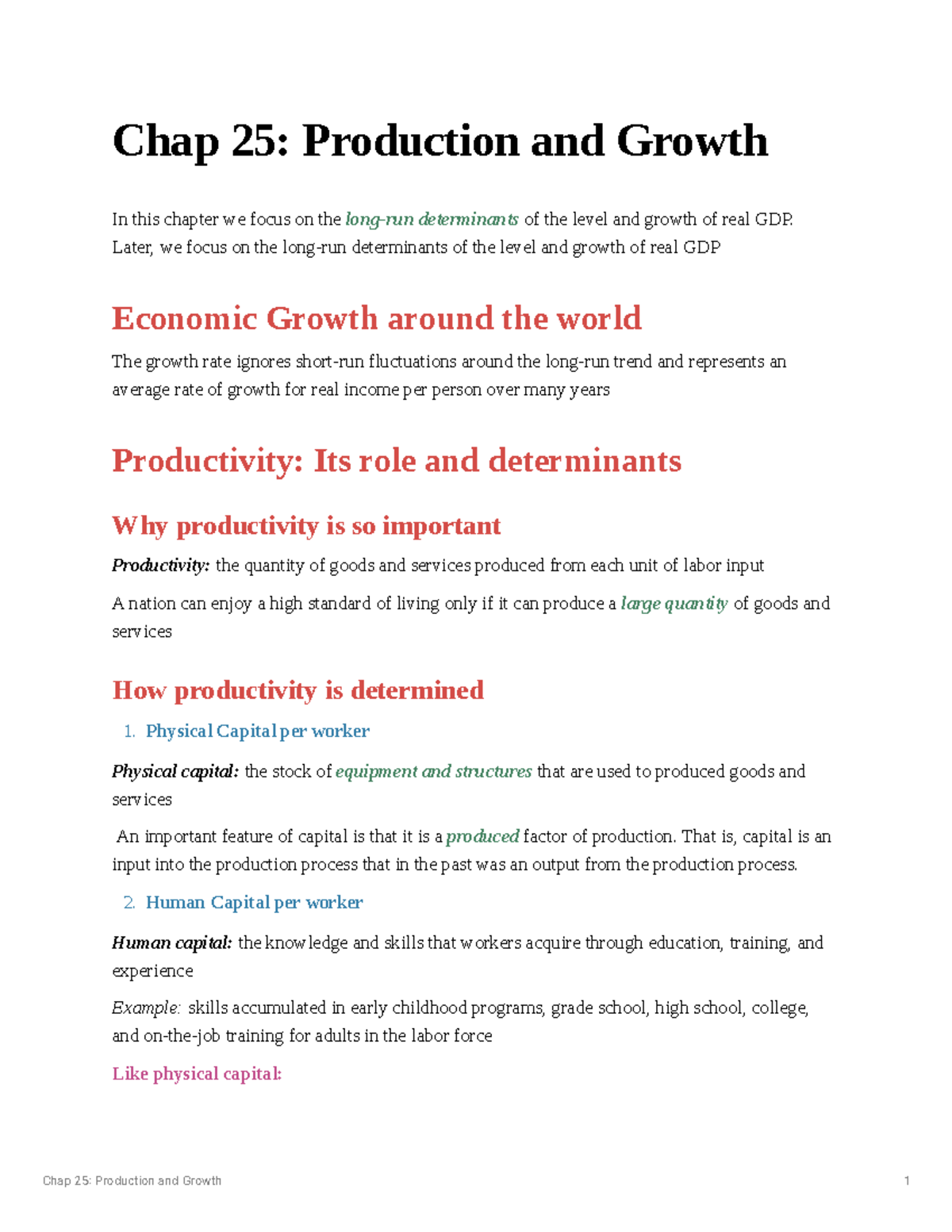 Chap 25 Notes: Economic Growth and Productivity Explained - Studocu