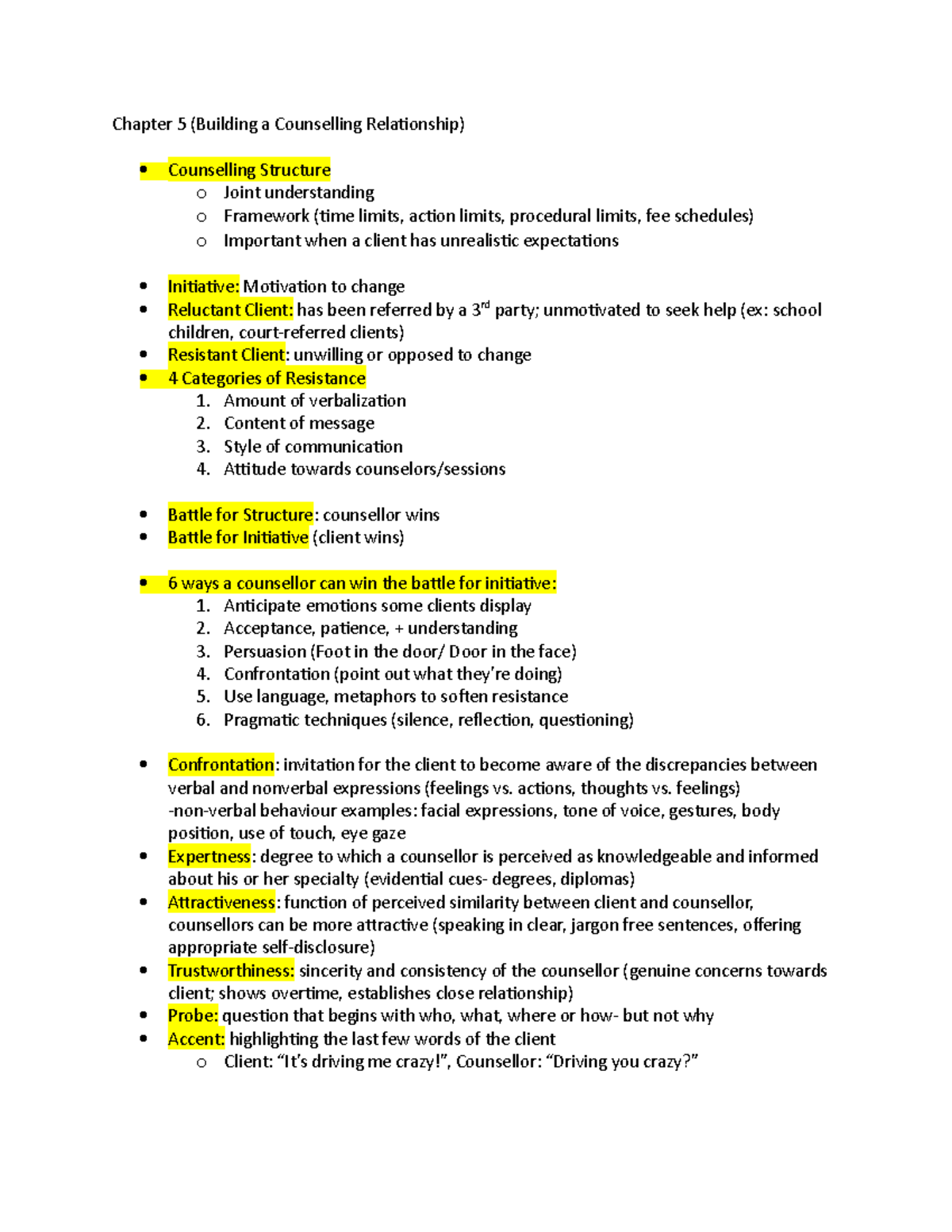 Chapter 5 Creating Counselling Relationships - Chapter 5 (Building a ...