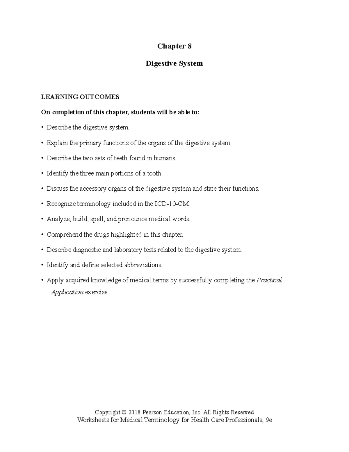 Chapter 8 Worksheet - Chapter 8 Digestive System LEARNING OUTCOMES On ...