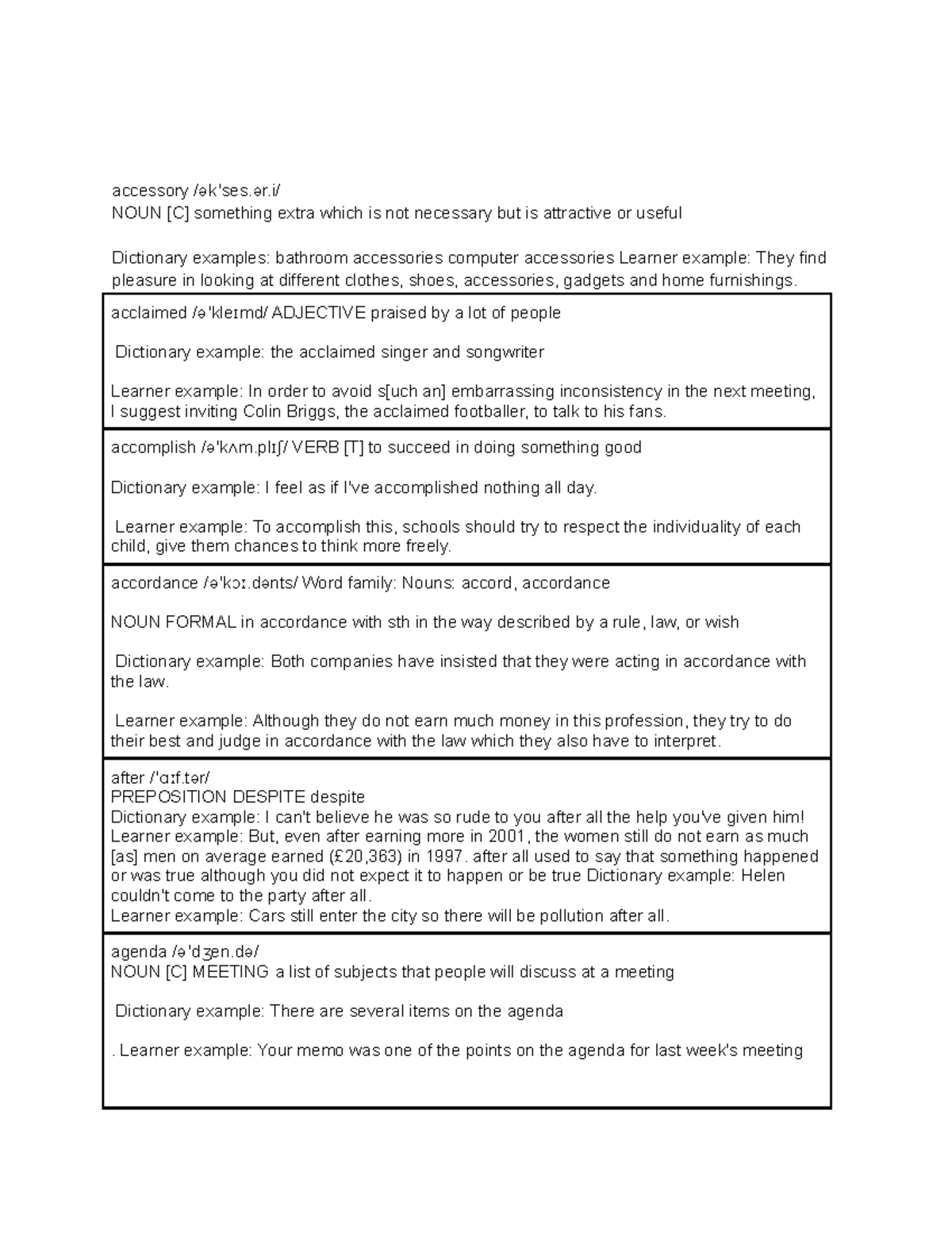 C1 Vocabulary Word List for Advanced Learners - Studocu