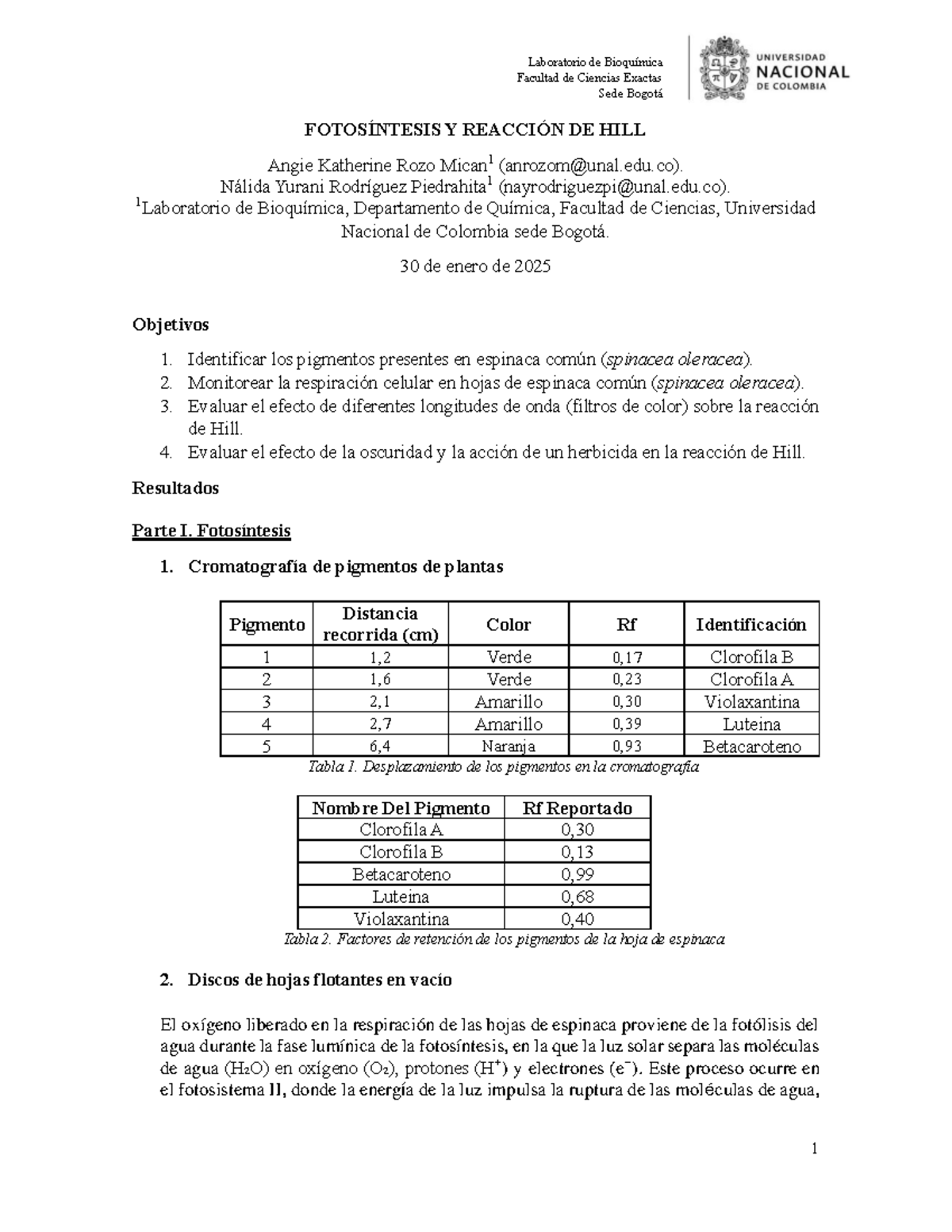 Informe 5: Estudio de Fotosíntesis y Reacción de Hill - LBQ - Studocu