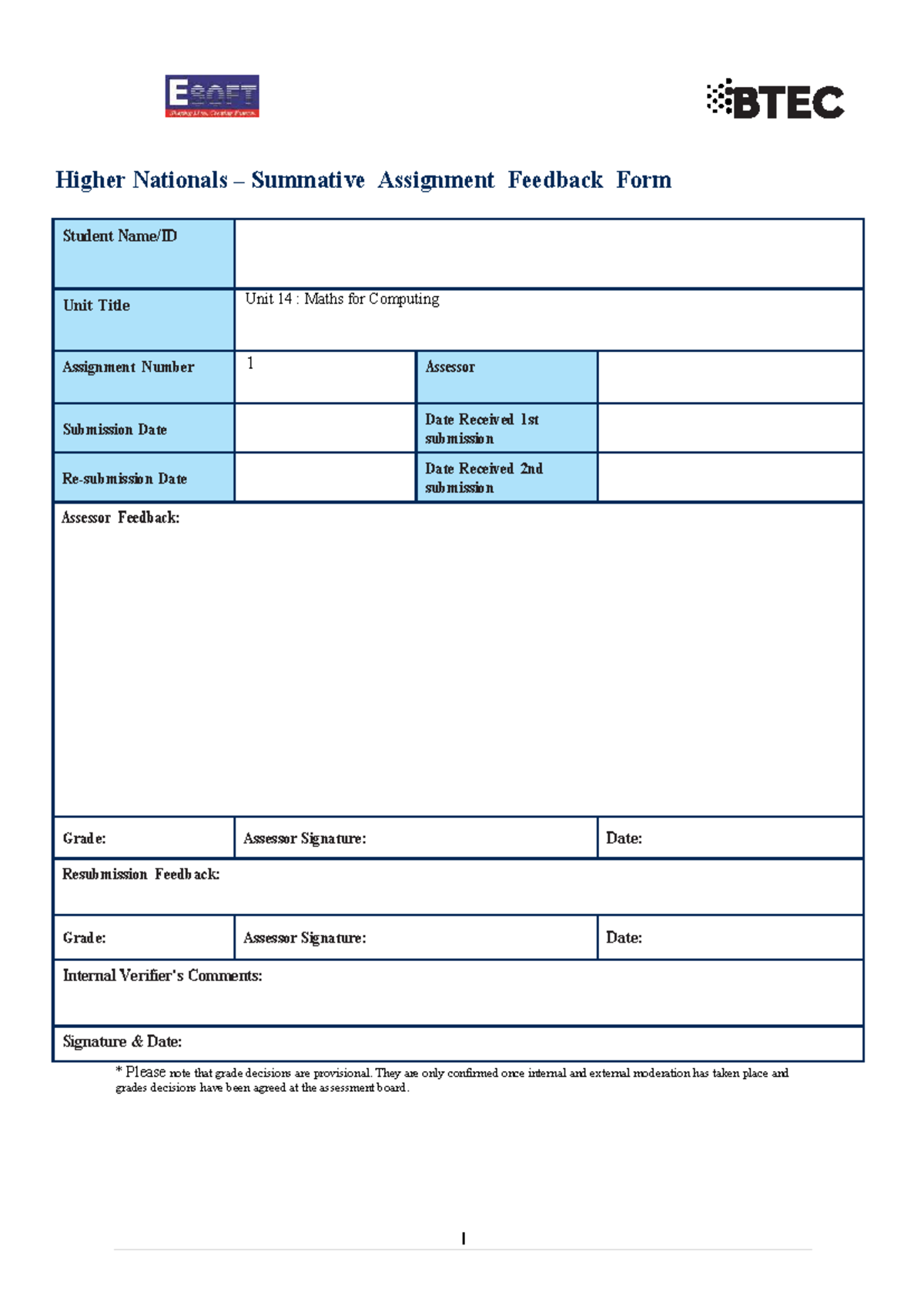 HND COM - UNIT 14 Maths for Computing - Assignment Brief - June 2024 ...