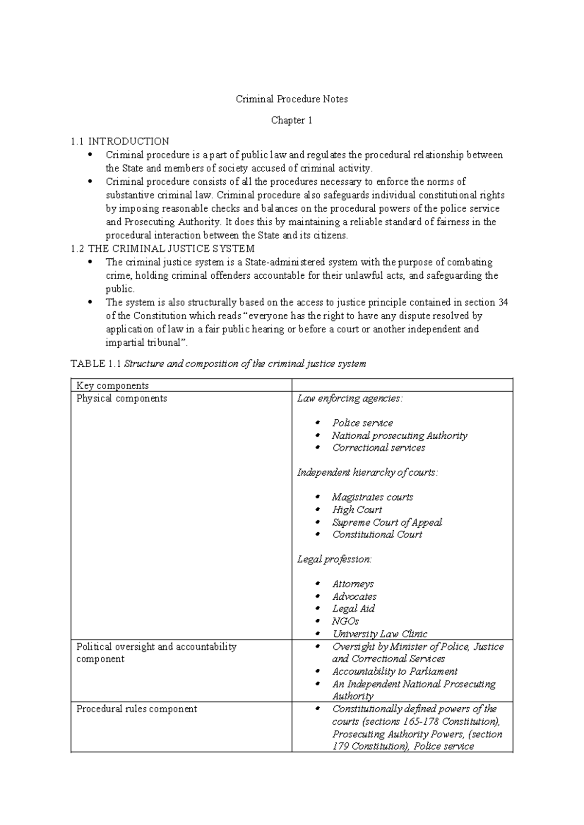Criminal Procedure Notes: Chapter 1 Overview and Key Concepts - Studocu