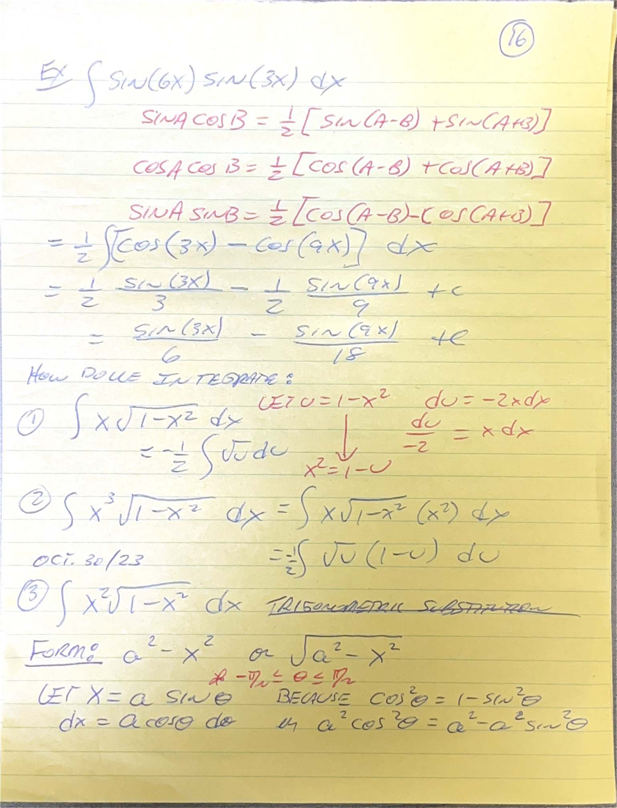 Math 1700 Lecture Notes: Integration Techniques and Trigonometric ...