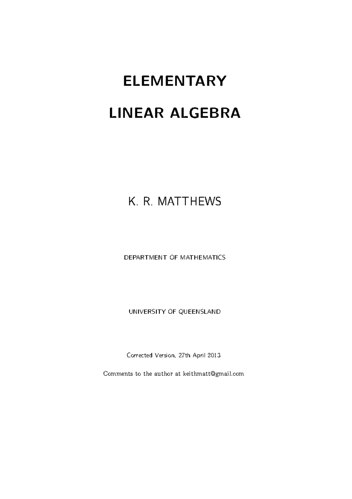 Linear Algebra Lecture Notes: Introduction to Linear Equations - Studocu