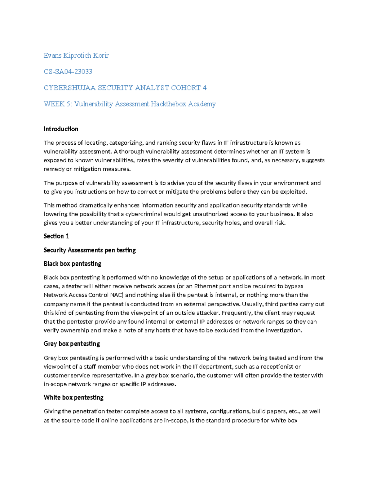 Evans Kiprotich Korir Vulnerability Assessment Walkthrough by Cory Bantic NSP Security Jun ...