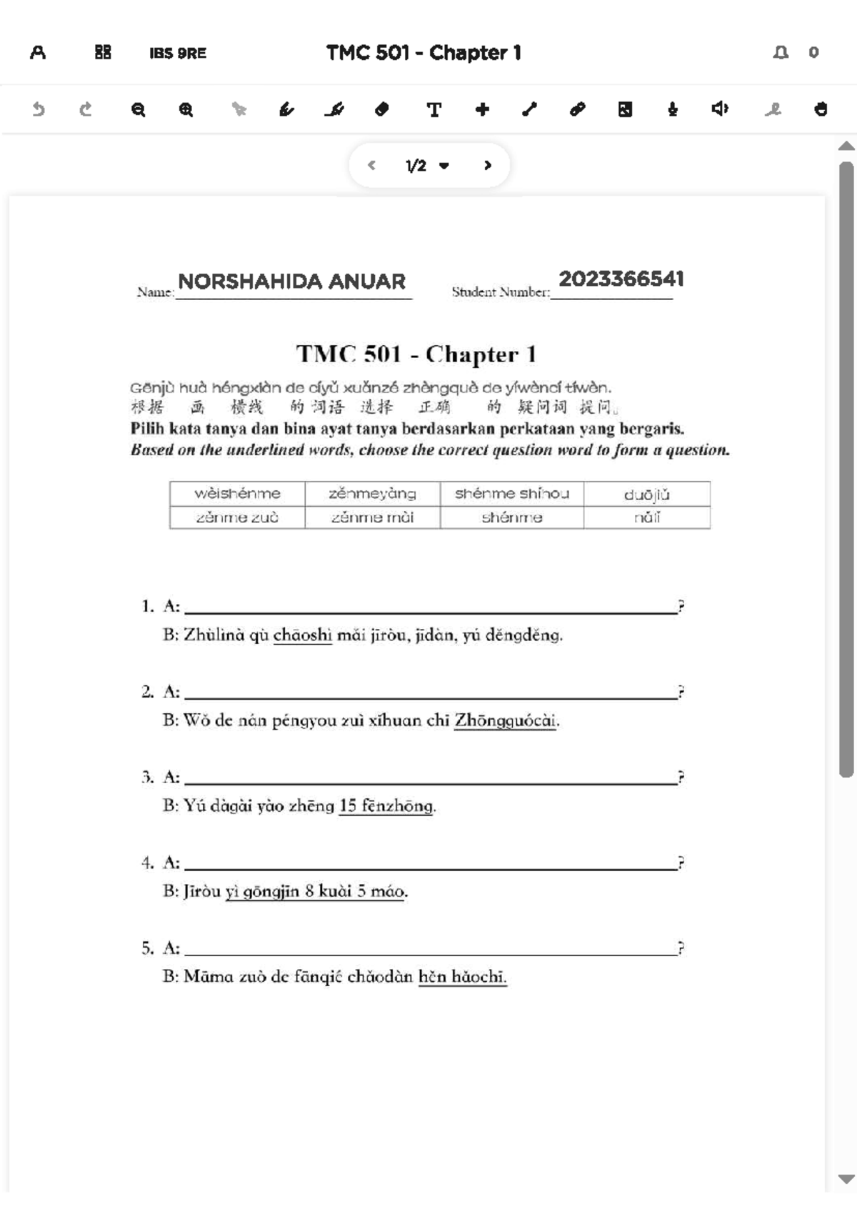 TMC 501 - Chapter 1: Question Formation in Chinese Language - Studocu