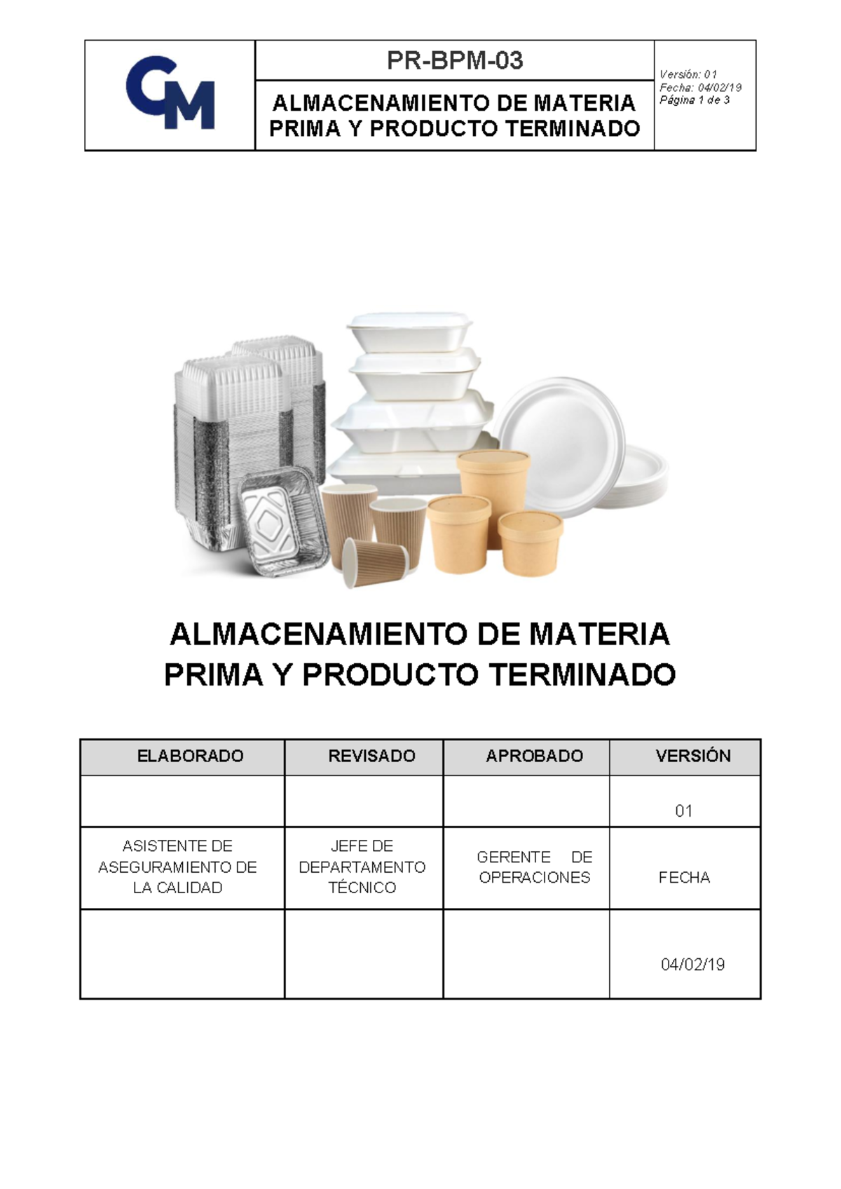 Procedimiento de Almacenamiento de Materia Prima y Producto Terminado - Studocu