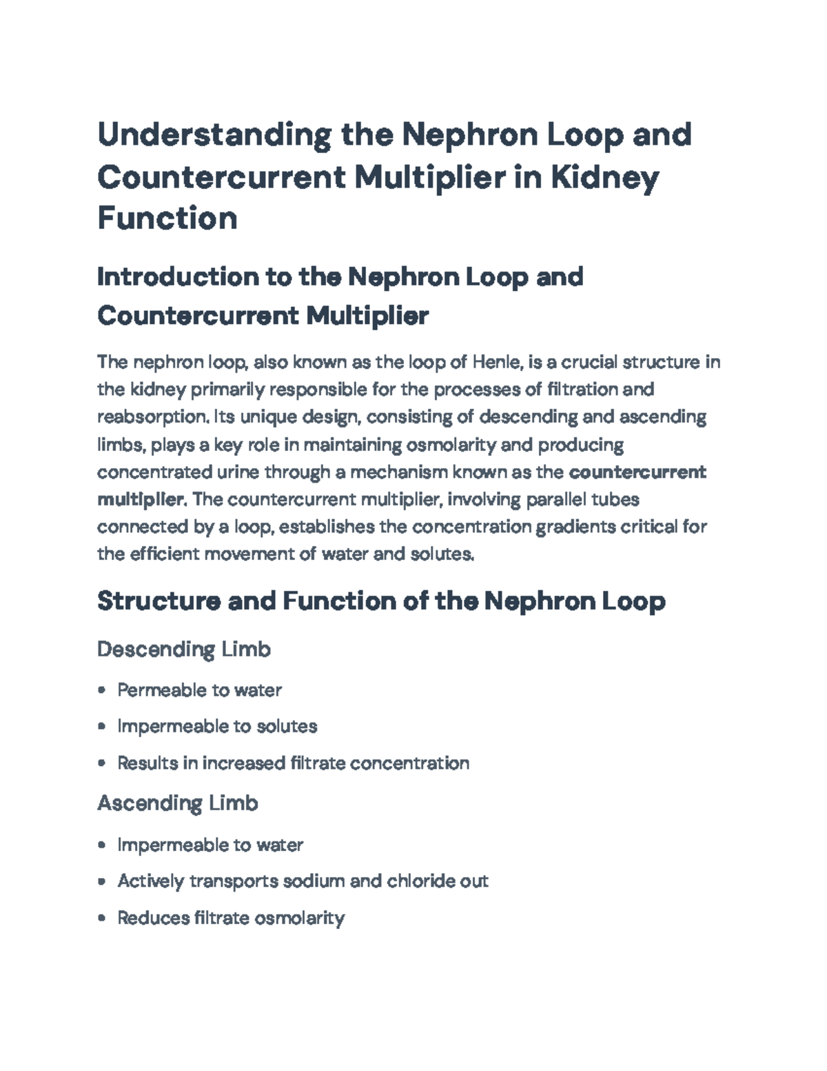 Understanding the Nephron Loop & Countercurrent Multiplier in Kidney ...