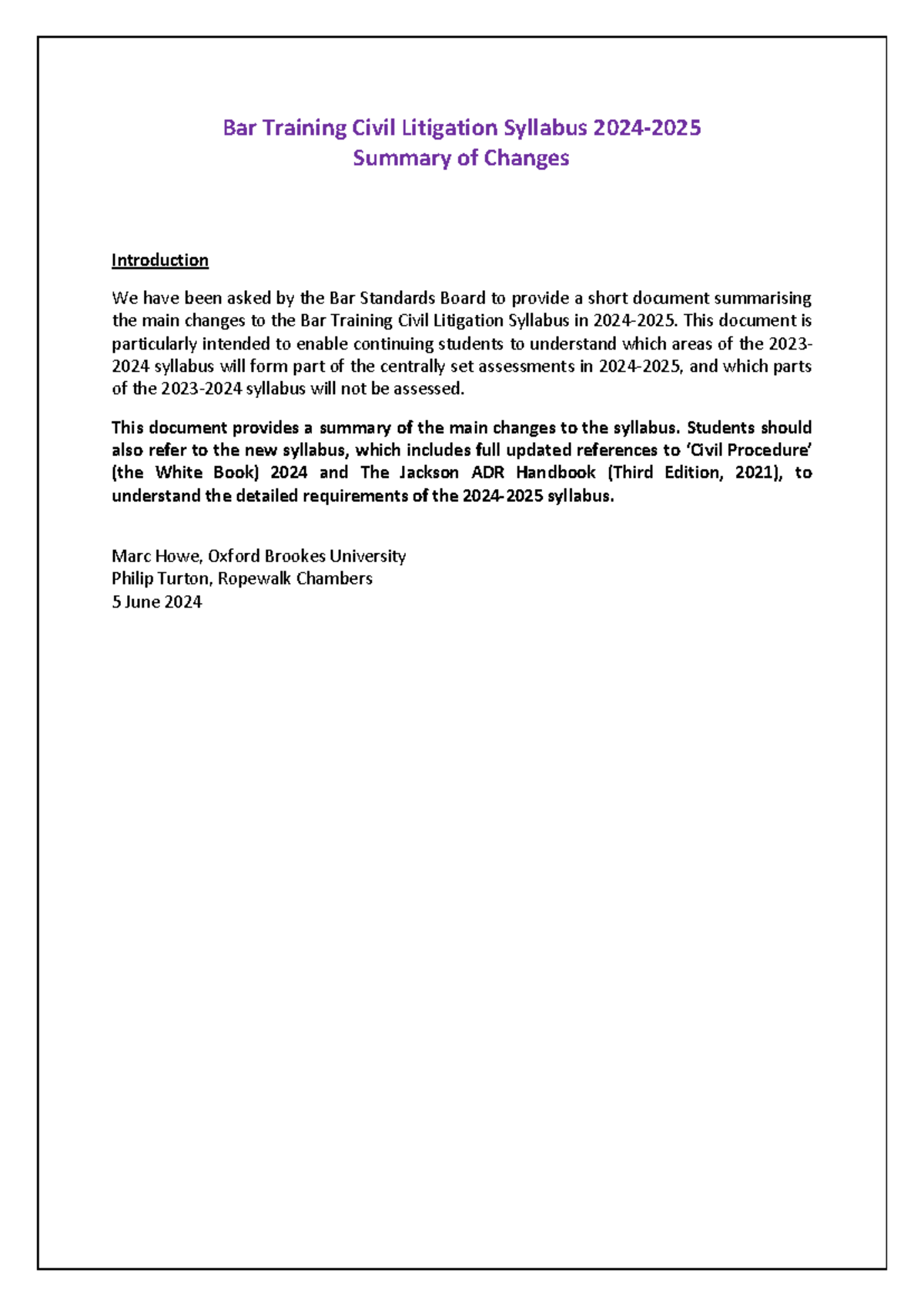 BT Civil Litigation Syllabus Changes Summary (2024-2025) - Studocu