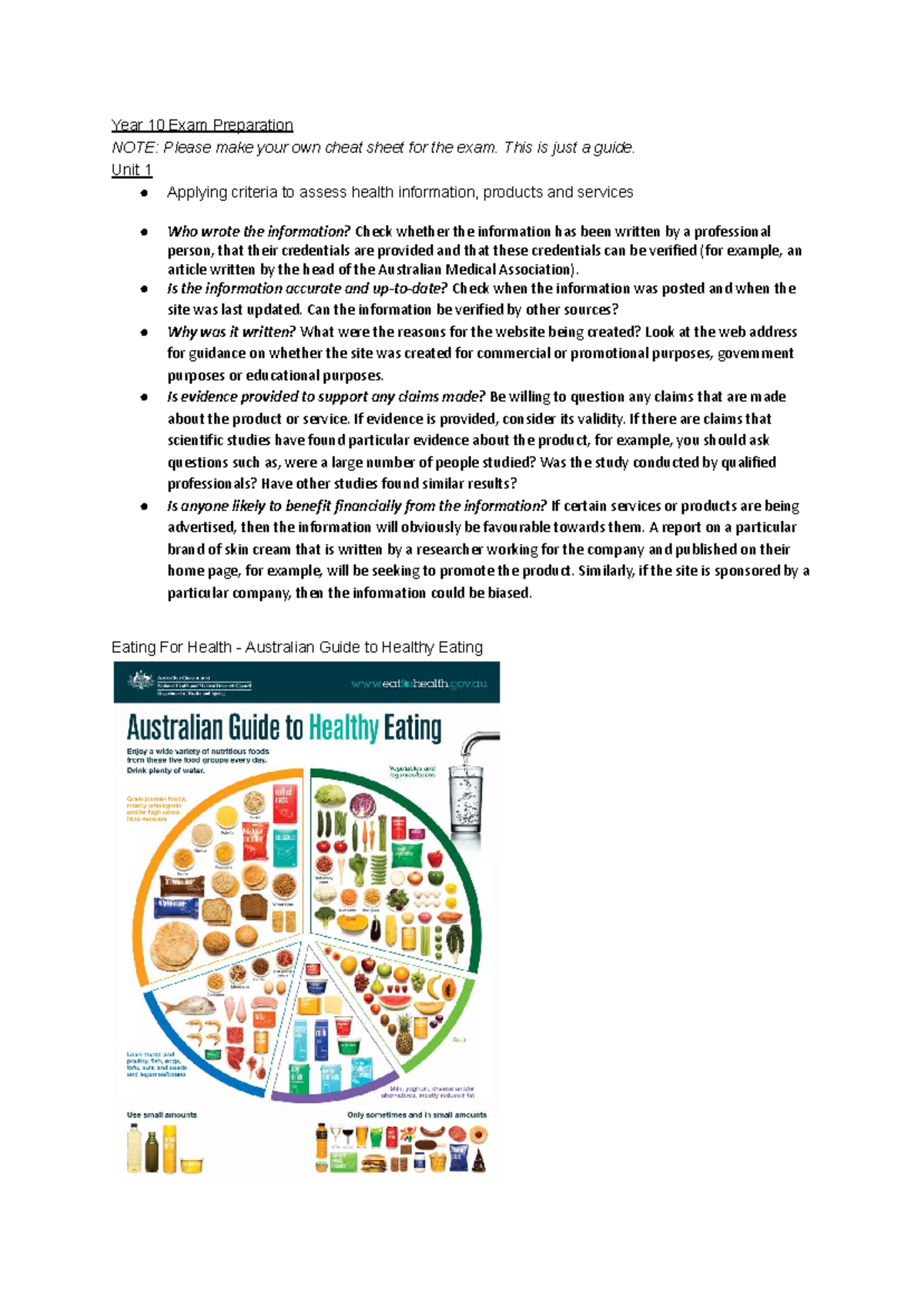 Year 10 Health Exam Prep: Key Concepts & Study Guide - Studocu