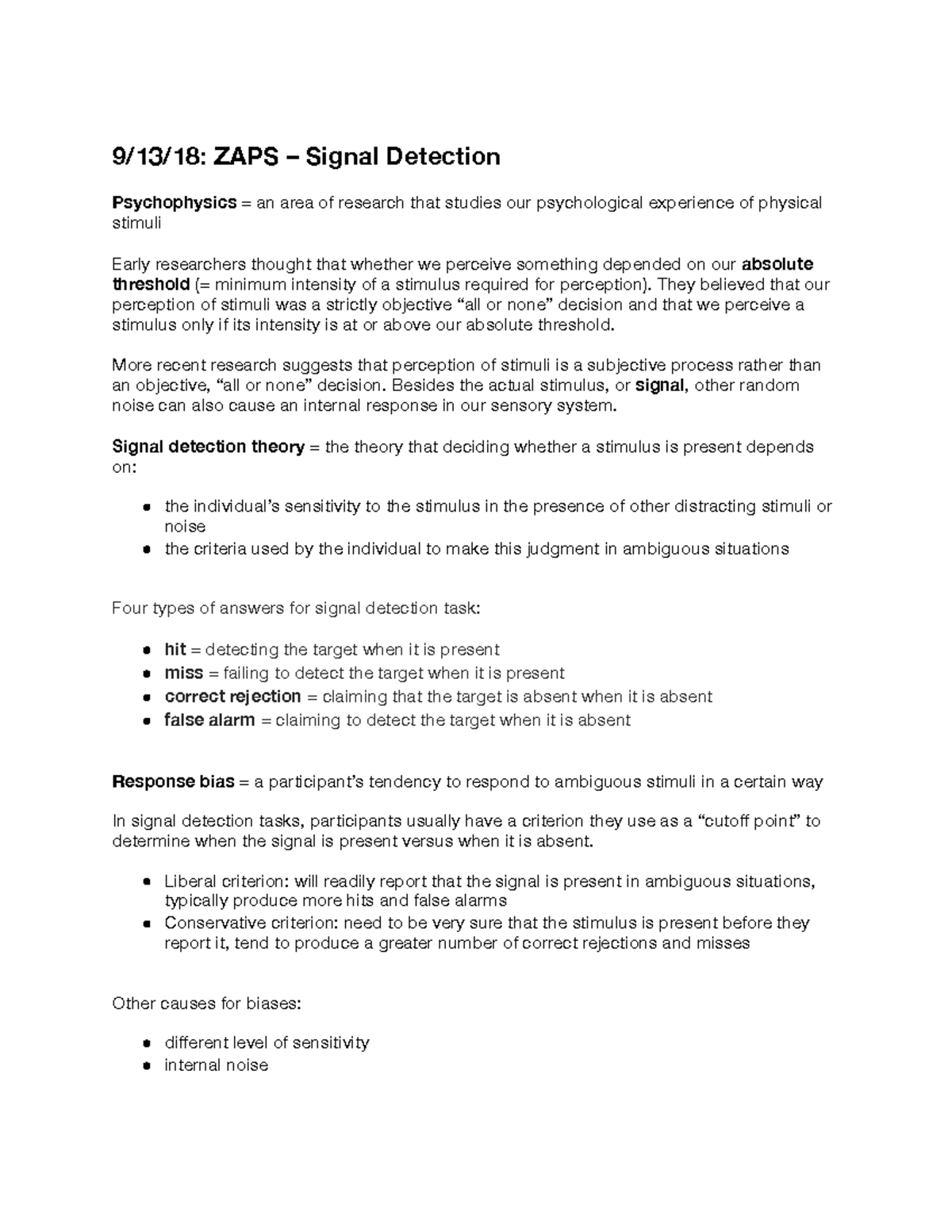 ZAPS Signal Detection Theory: Understanding Perception and Biases - Studocu