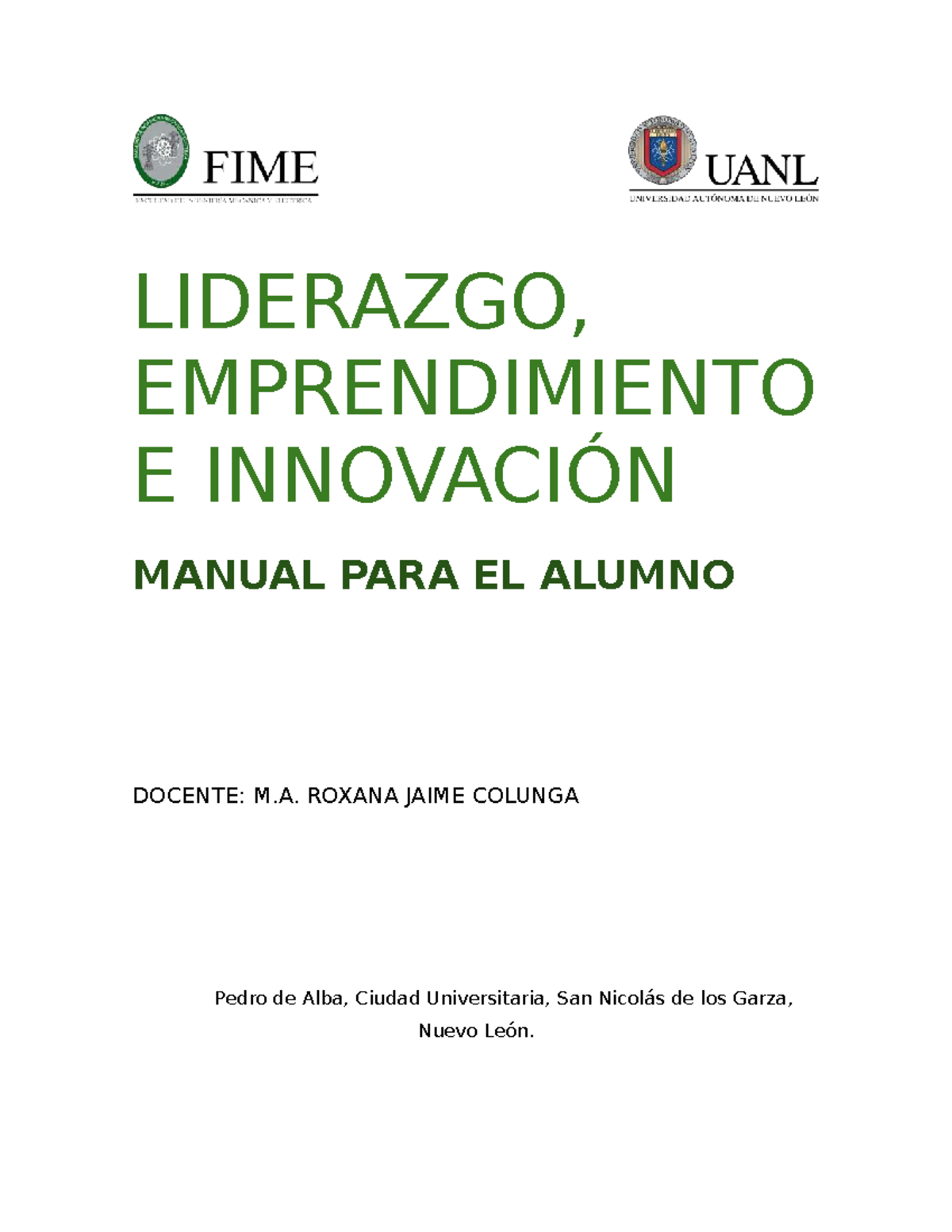 Manual de Liderazgo y Emprendimiento: LEI - M.A. Roxana Jaime Colunga ...