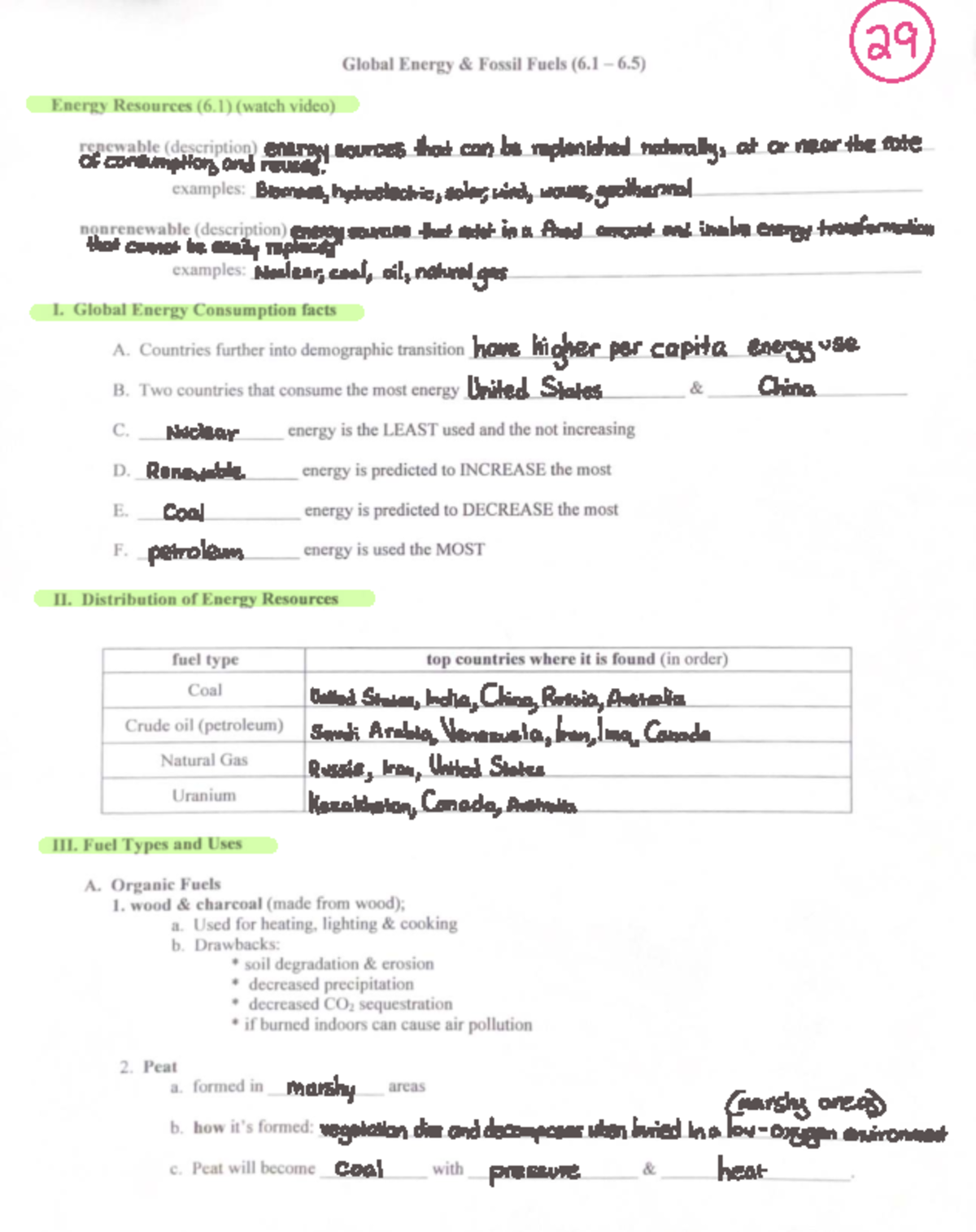 Unit 6 - Worksheet on Renewable and Non-Renewable Energy Sources - Studocu