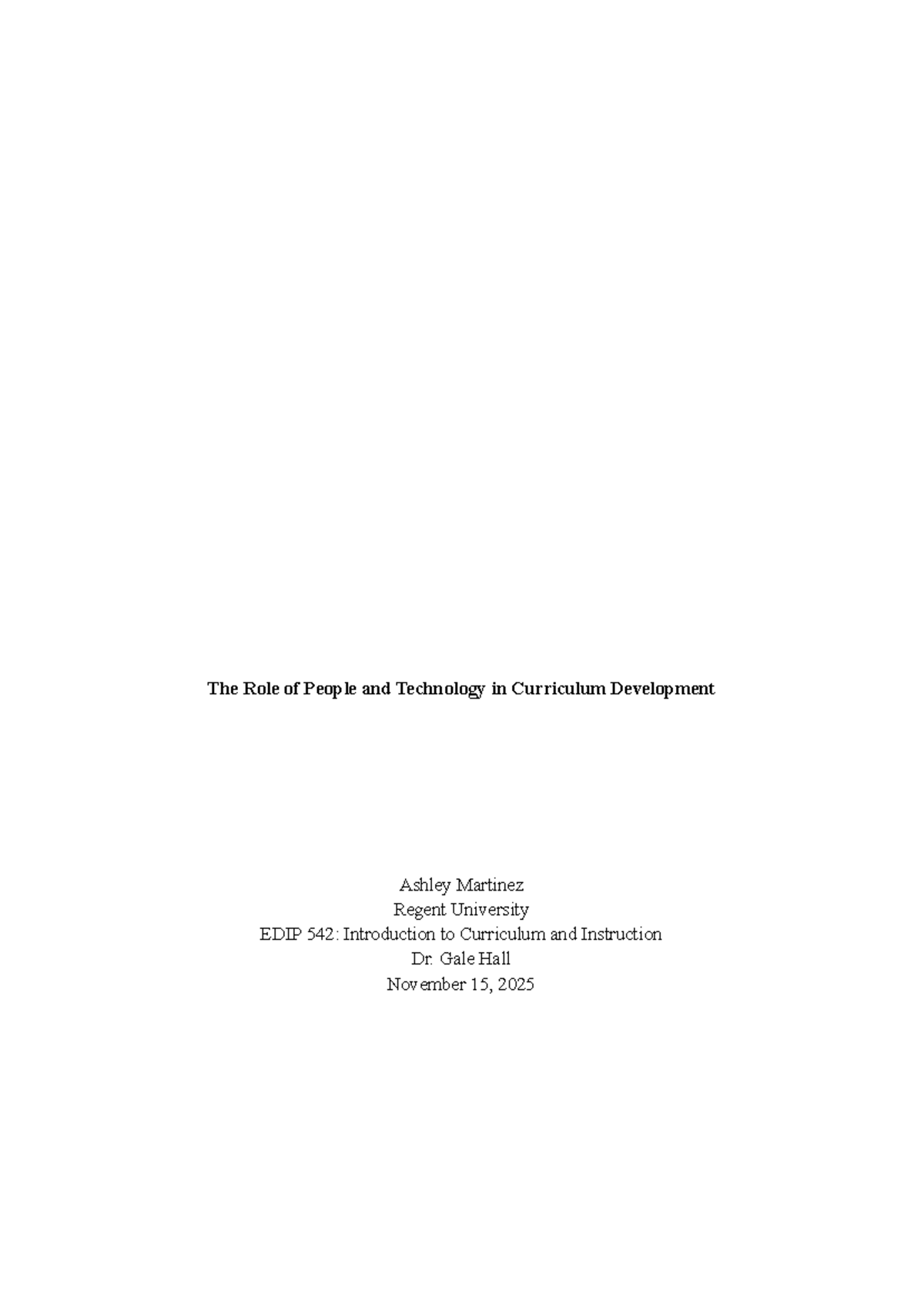 EDIP 542: The Impact of People & Tech on Curriculum Development - Studocu