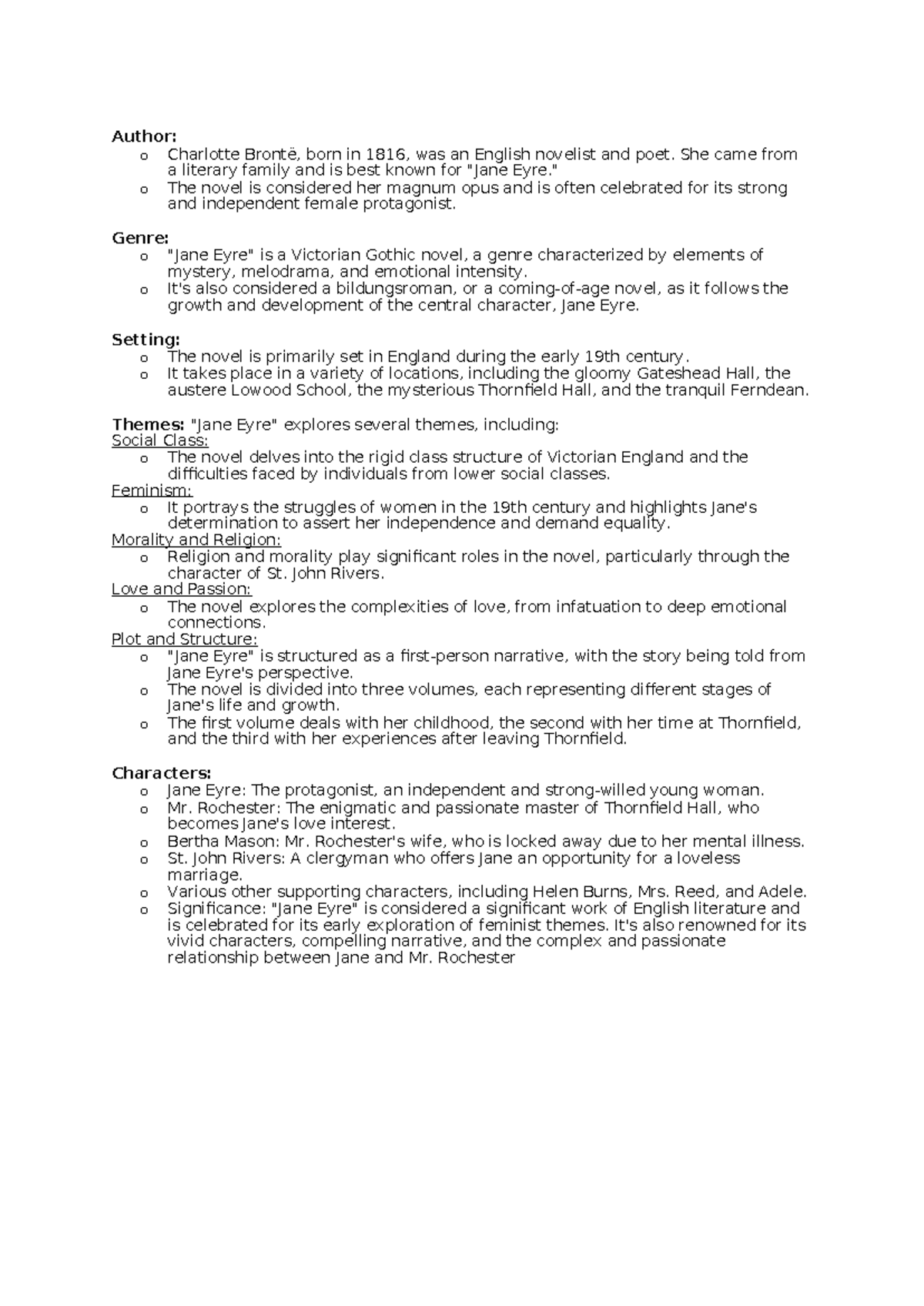 Jane eyre - Charlotte Bronte's Jane eyre lecture notes and background ...