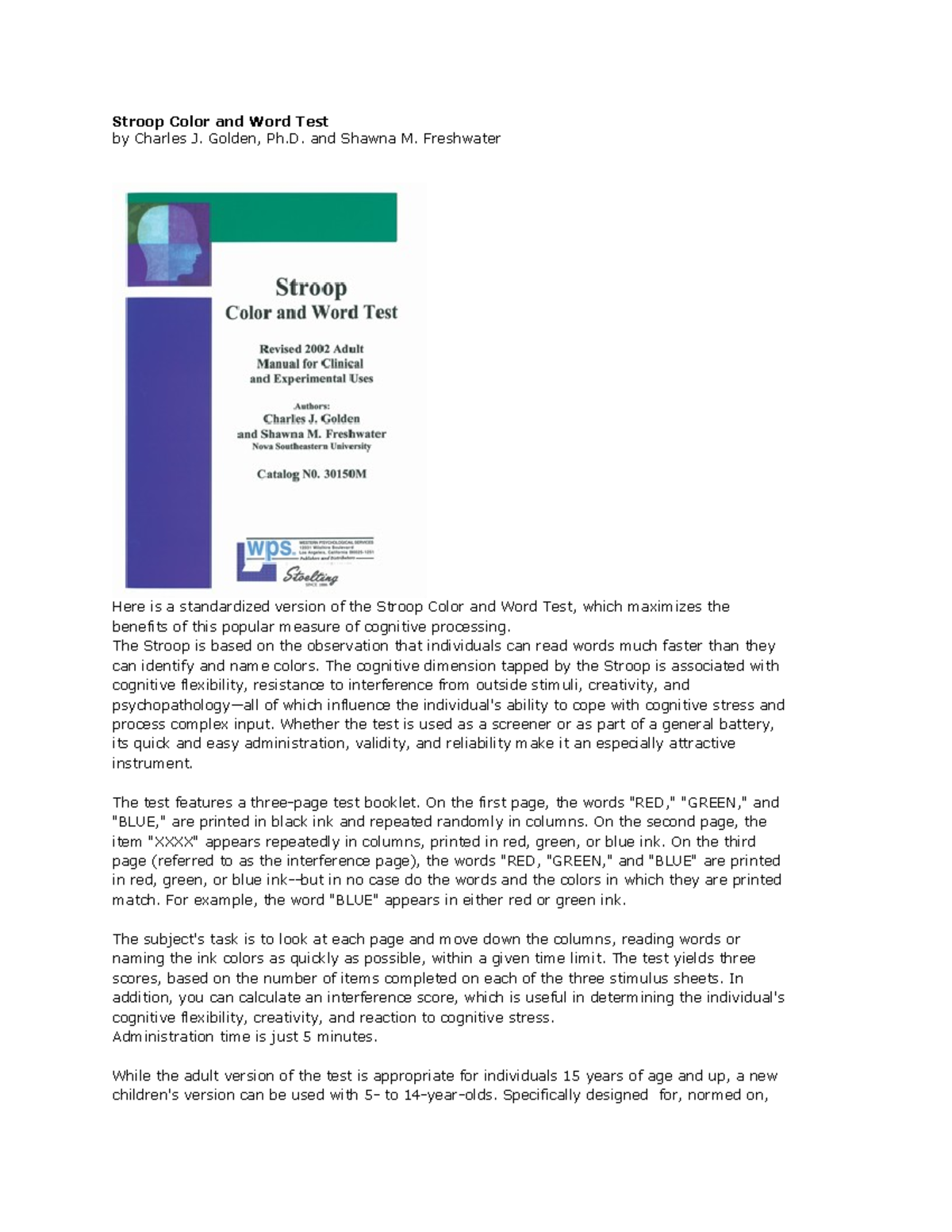 Stroop Color and Word Test Overview: Cognitive Processing Insights ...