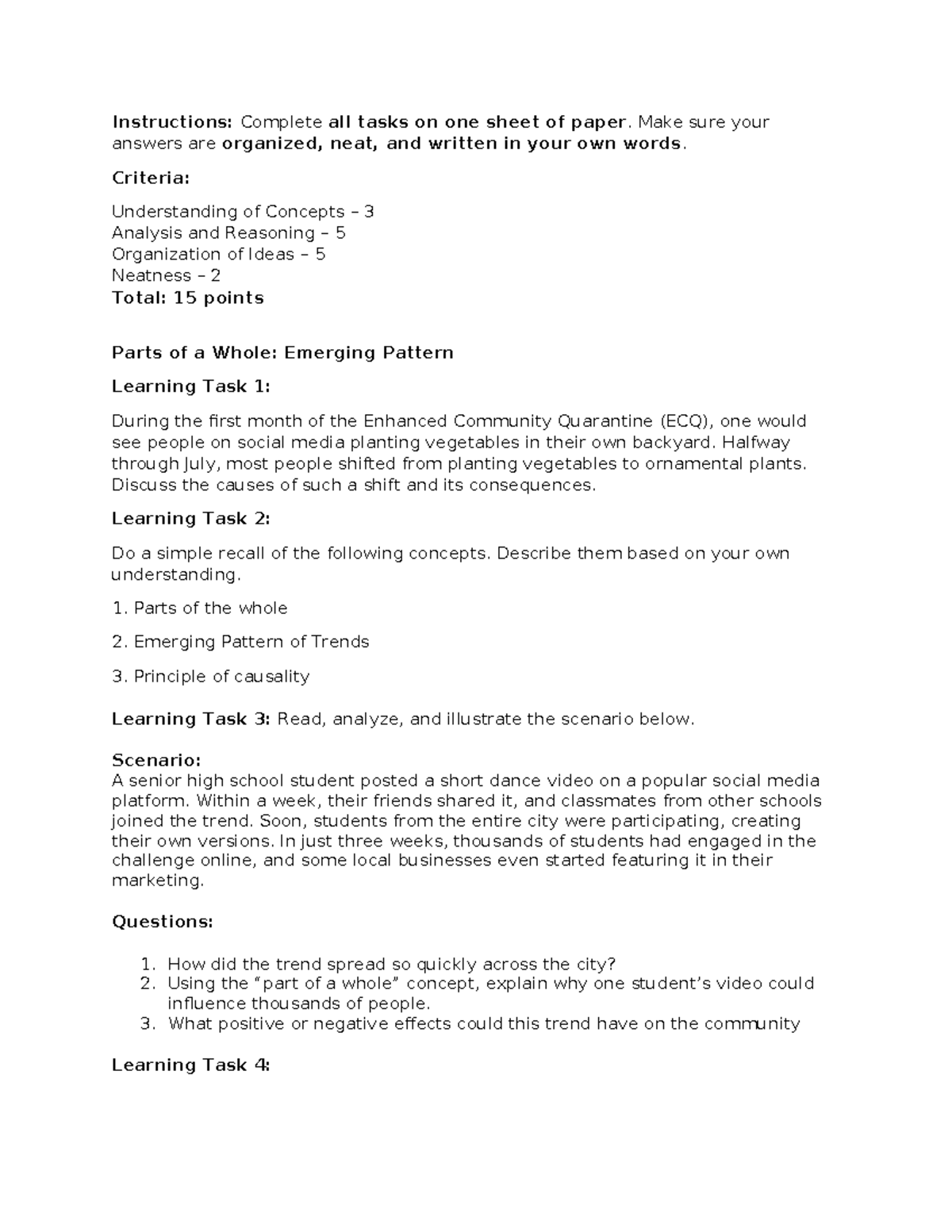 Parts of a Whole Activity: Understanding Trends and Influences - Studocu