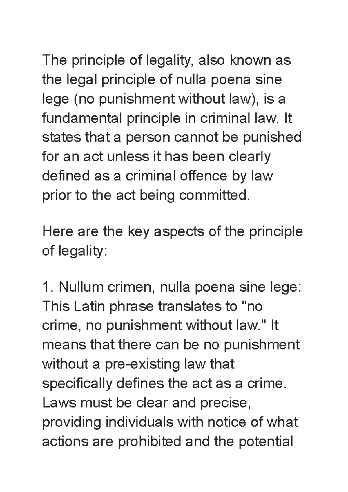 Principle of Legality in Criminal Law - Summary for Bachelor of Laws ...