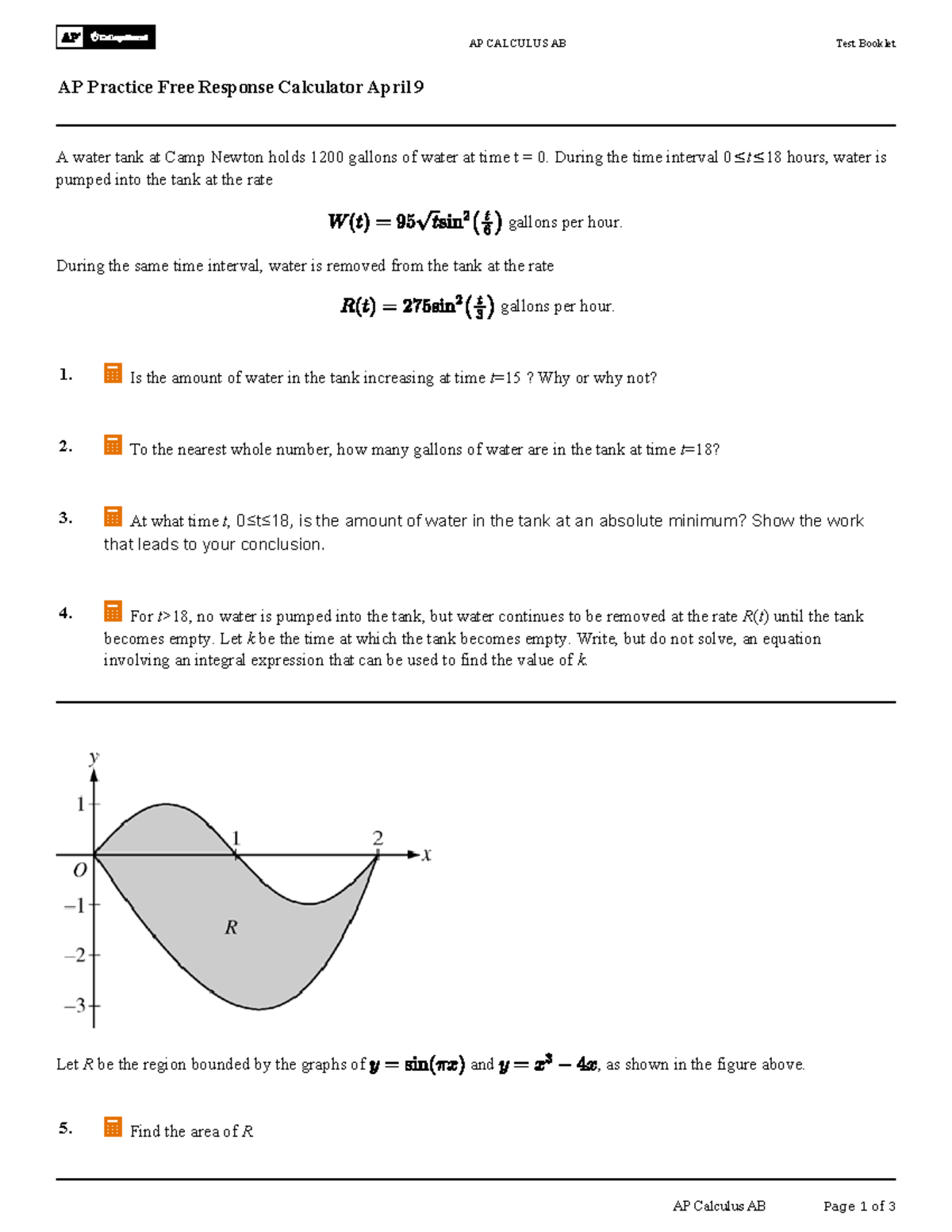 AP CALCULUS AB Practice Free Response Test Booklet - April 9 - Studocu