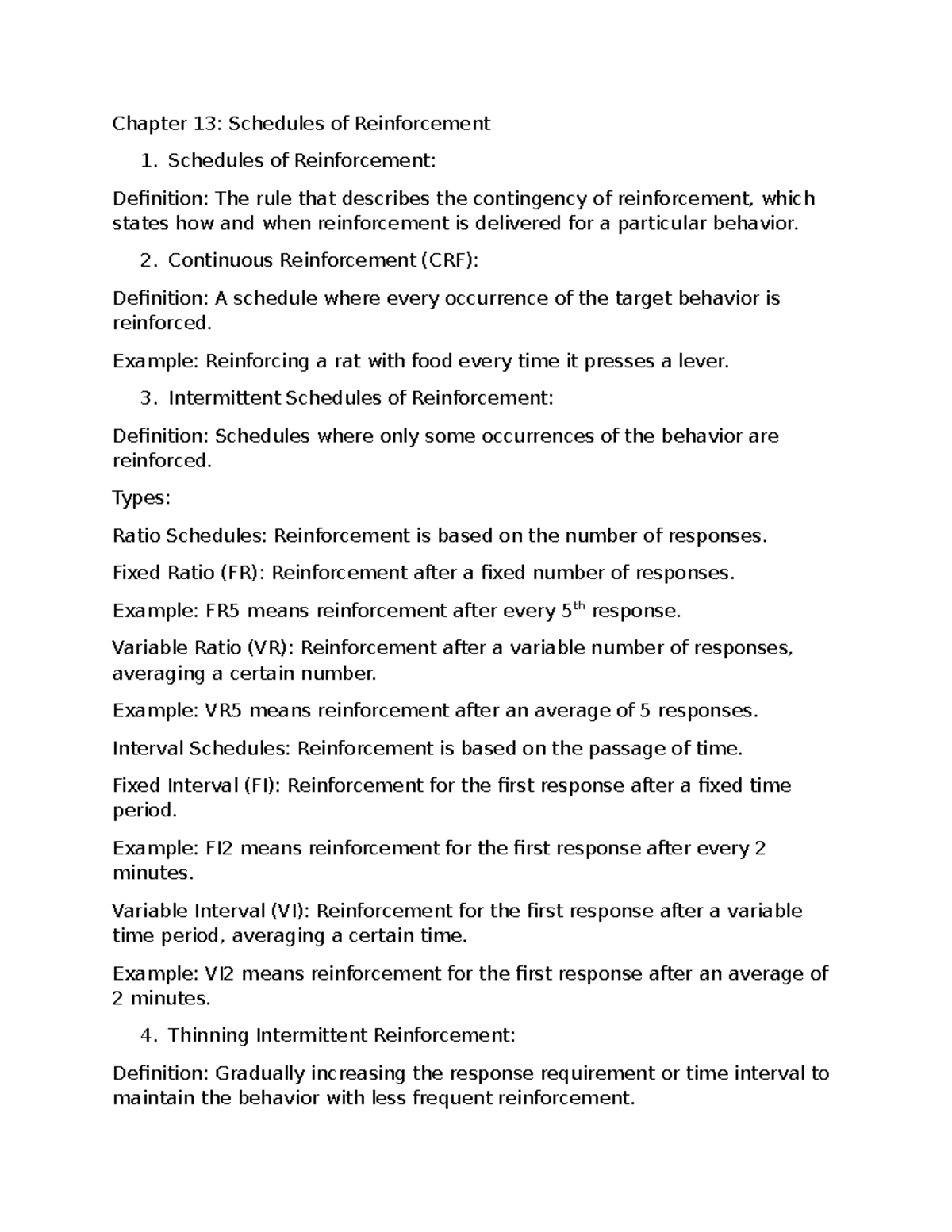 Chapter 13: Overview of Schedules of Reinforcement Types and Uses - Studocu