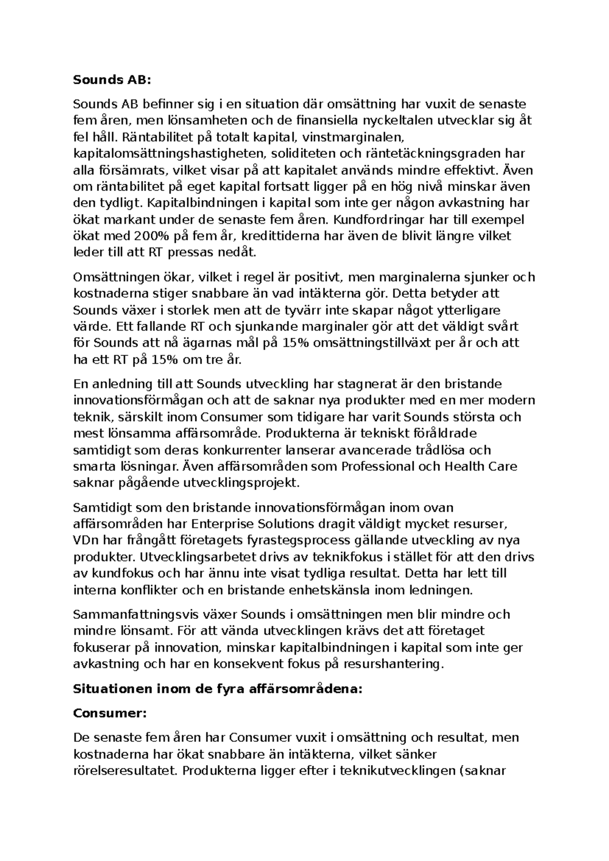 Sounds AB: Utmaningar och Möjligheter för Tillväxt och Innovation - Studocu