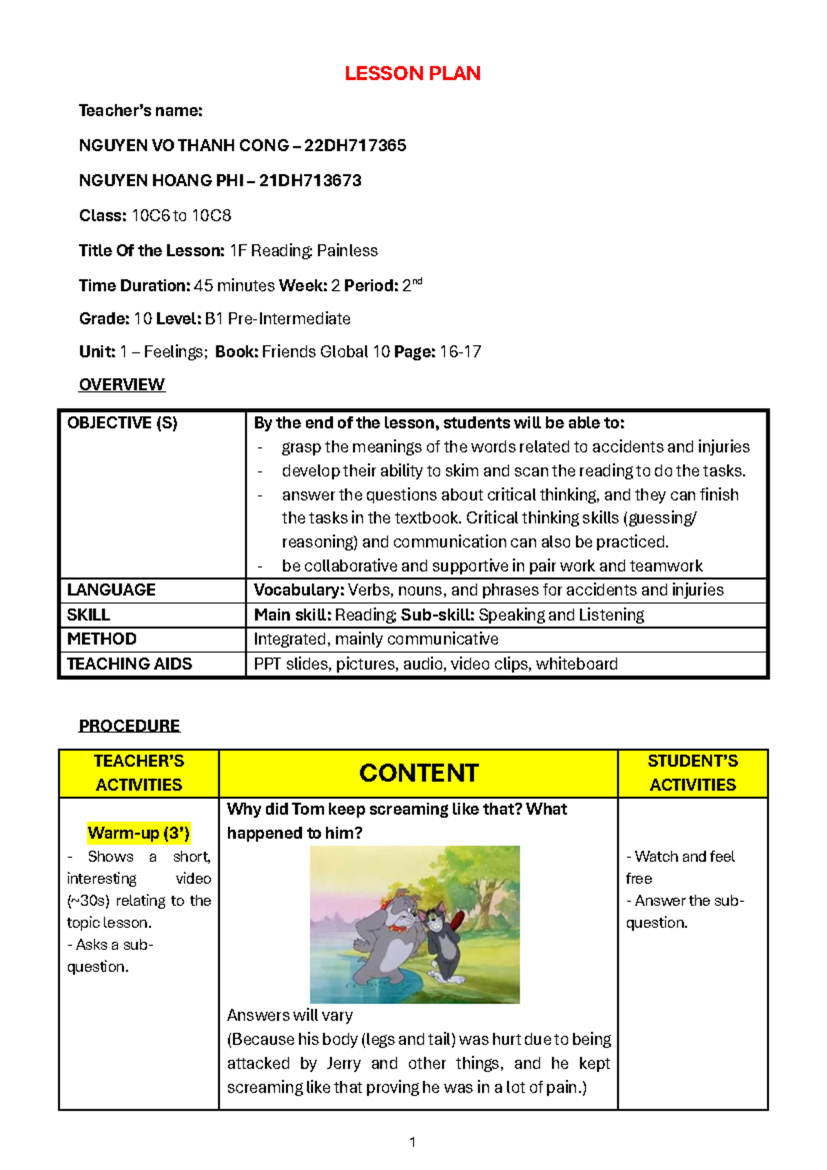 Revised Lesson Plan: Reading Skills for 10C6 to 10C8 (TT2) - Studocu