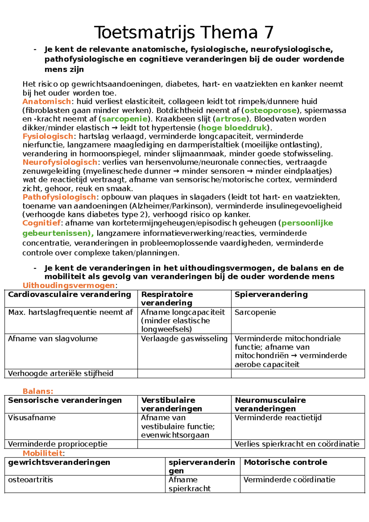 Toetsmatrijs Thema 7: Veranderingen en Risico's bij de Oudere Mens ...
