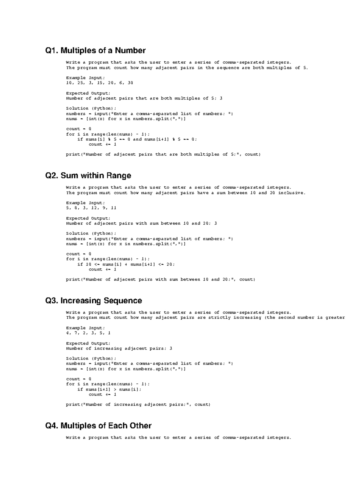 CS101: Practice Questions on Multiples and Sequences - Studocu