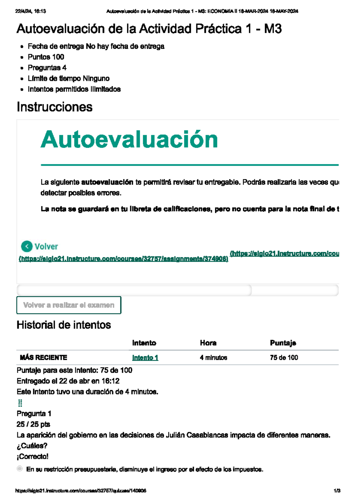 Autoevaluación de la Actividad Práctica 1 M3: ECONOMIA II - Studocu