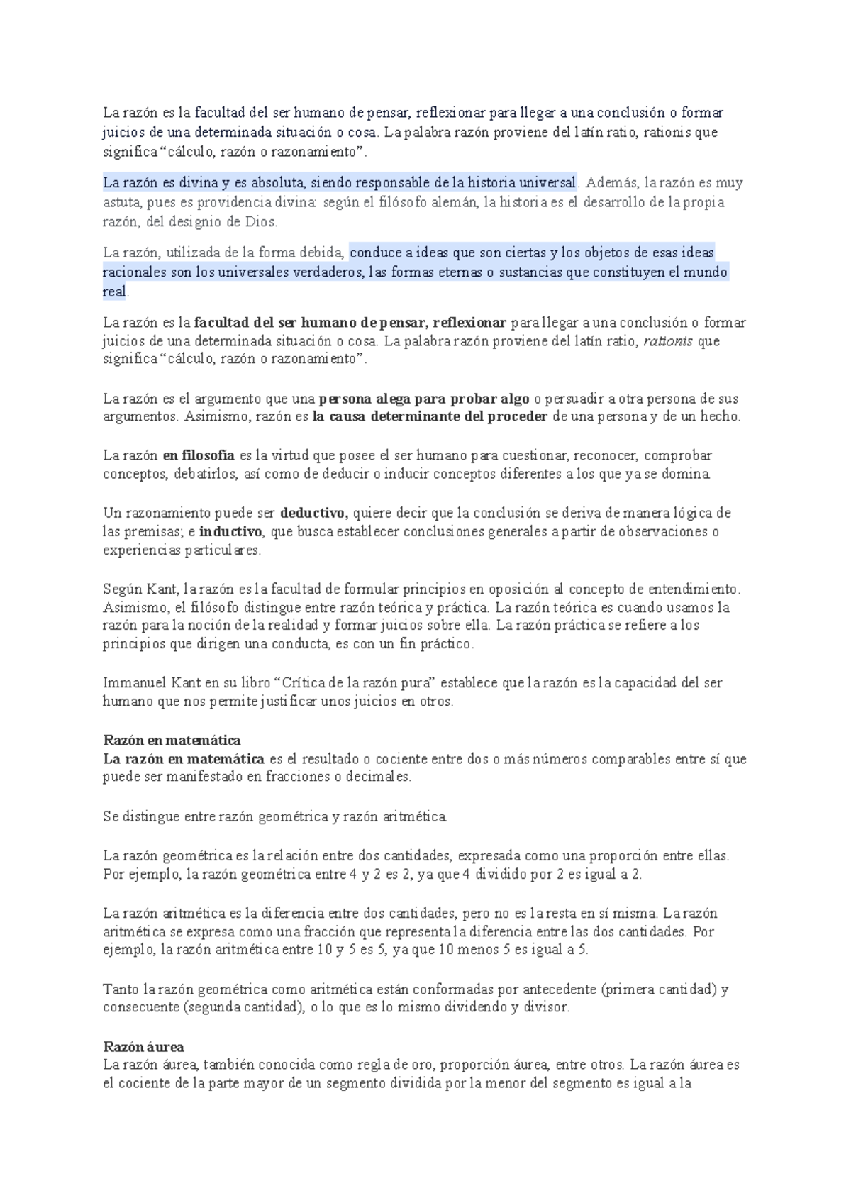 La razón: Conceptos y aplicaciones en filosofía y matemáticas - Studocu