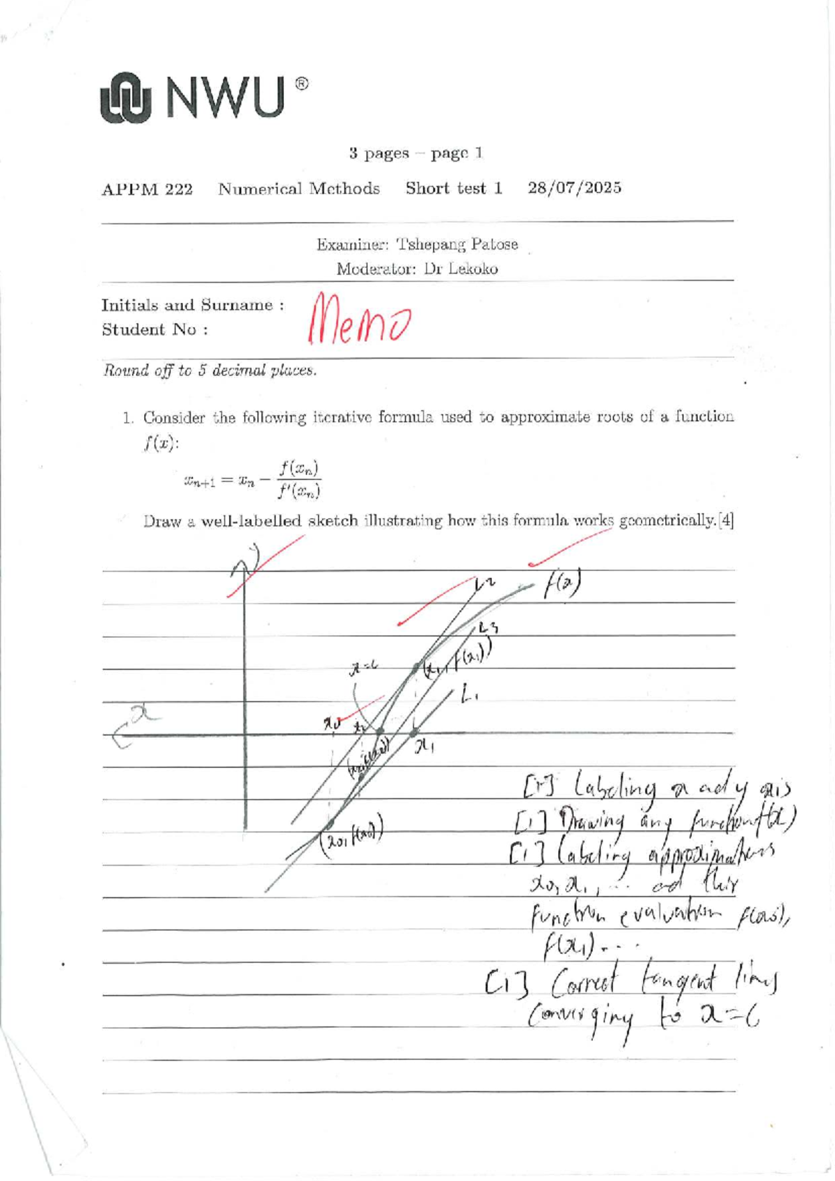 APPM222 Numerical Methods Short Test 1: Root Approximation Techniques ...